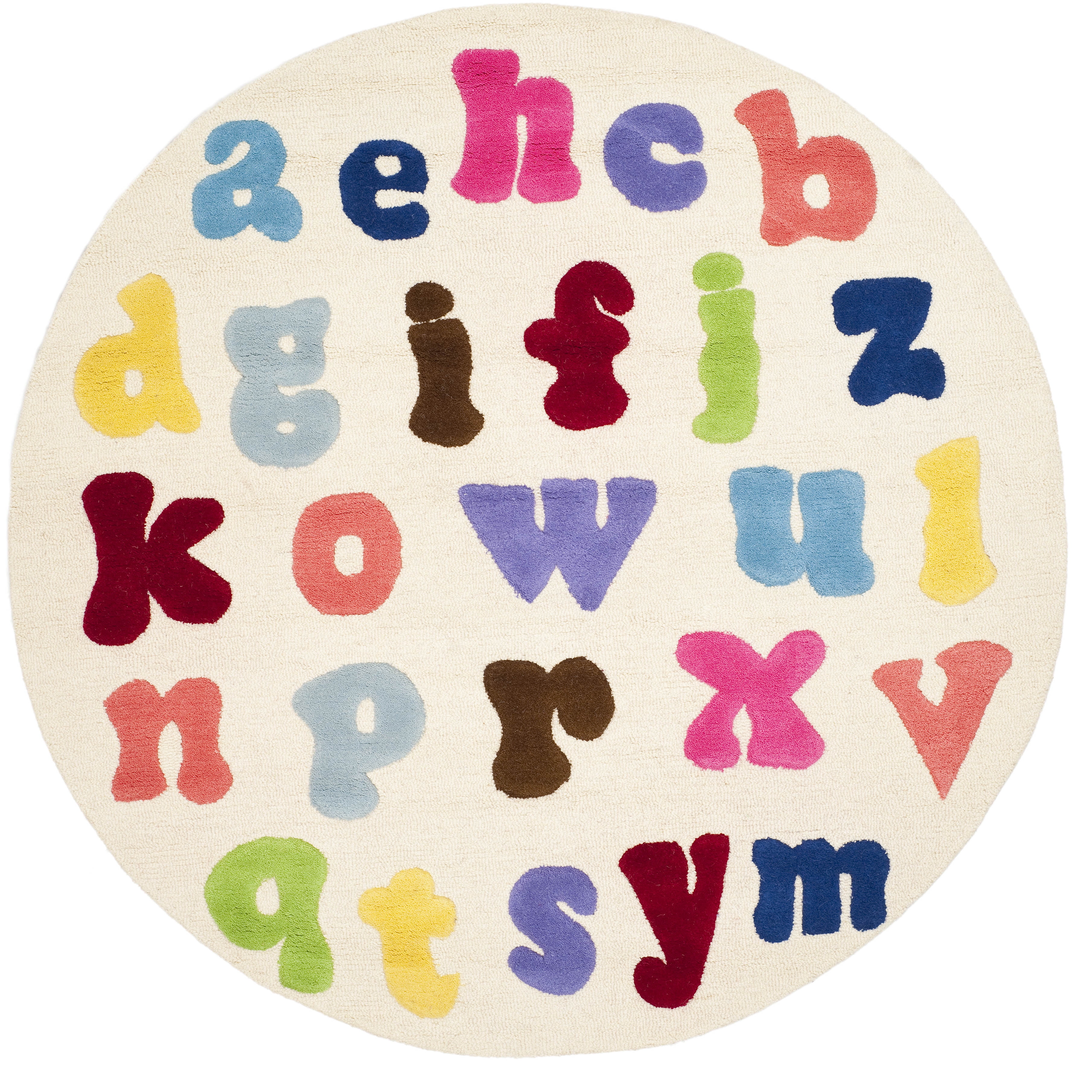 SAFAVIEH Kids Ryker Alphabet Area Rug, Ivory/Multi, 4' x 4' Round ...