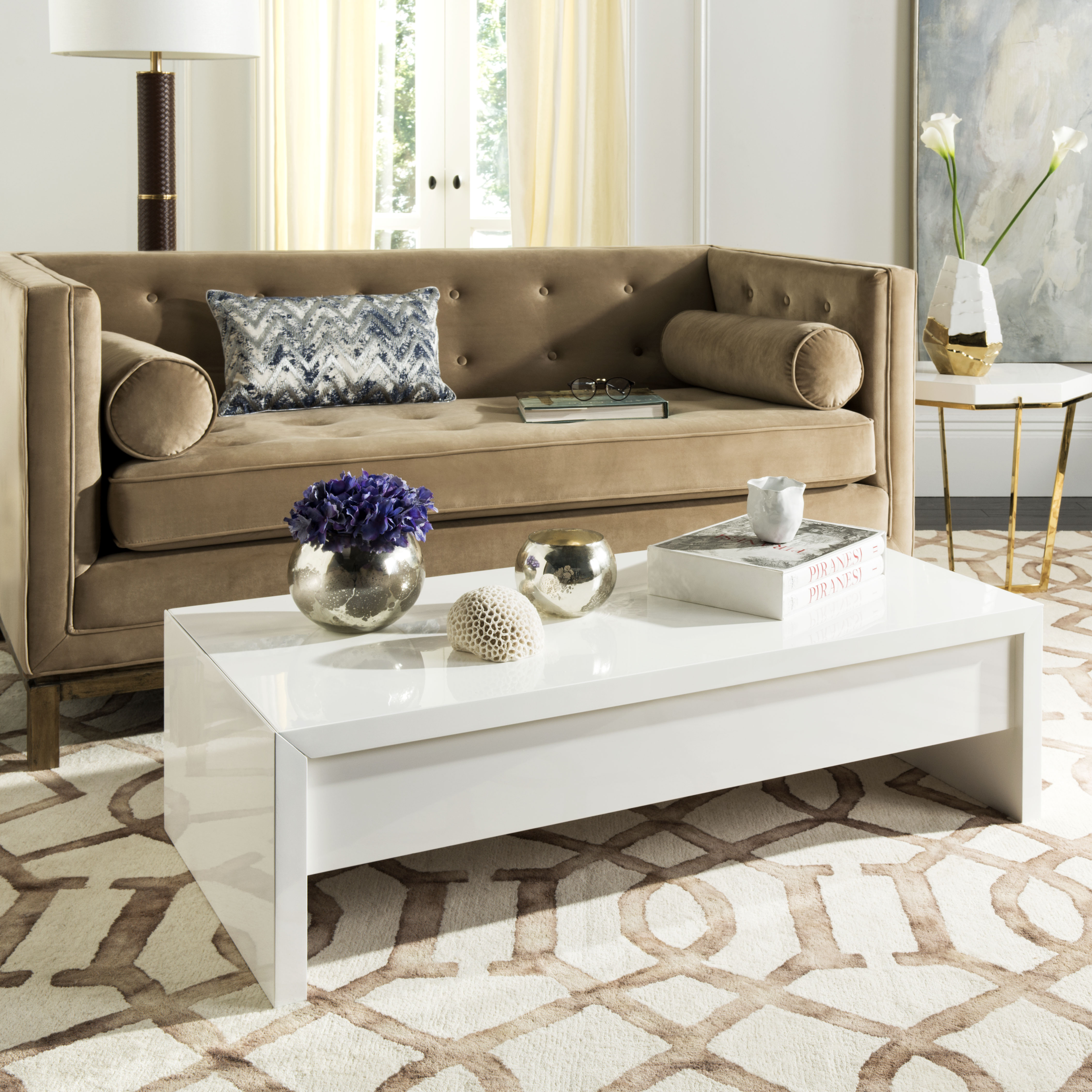 Glam Mirrored Coffee Table with Beautiful Crystal Diamond Accent for ...