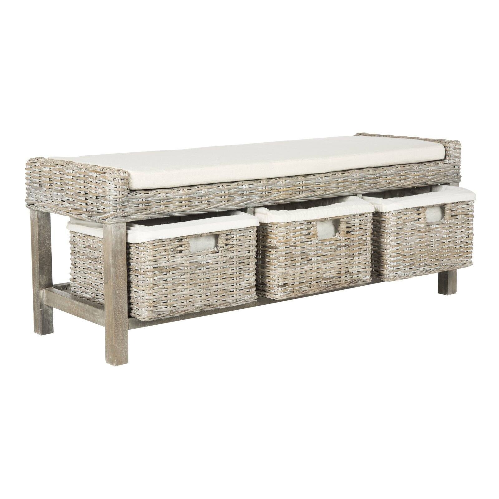 SAFAVIEH Kobutsu Coastal Mango Wood Storage Bench, White - Walmart.com