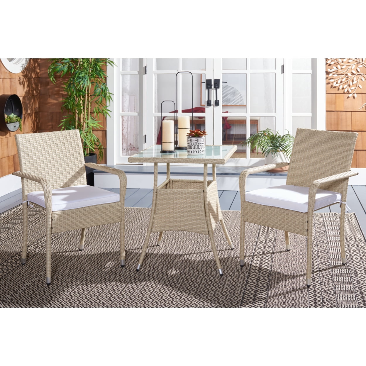 SAFAVIEH Laban Outdoor Patio 3 Piece Bistro Set, Beige/White, Porch ...