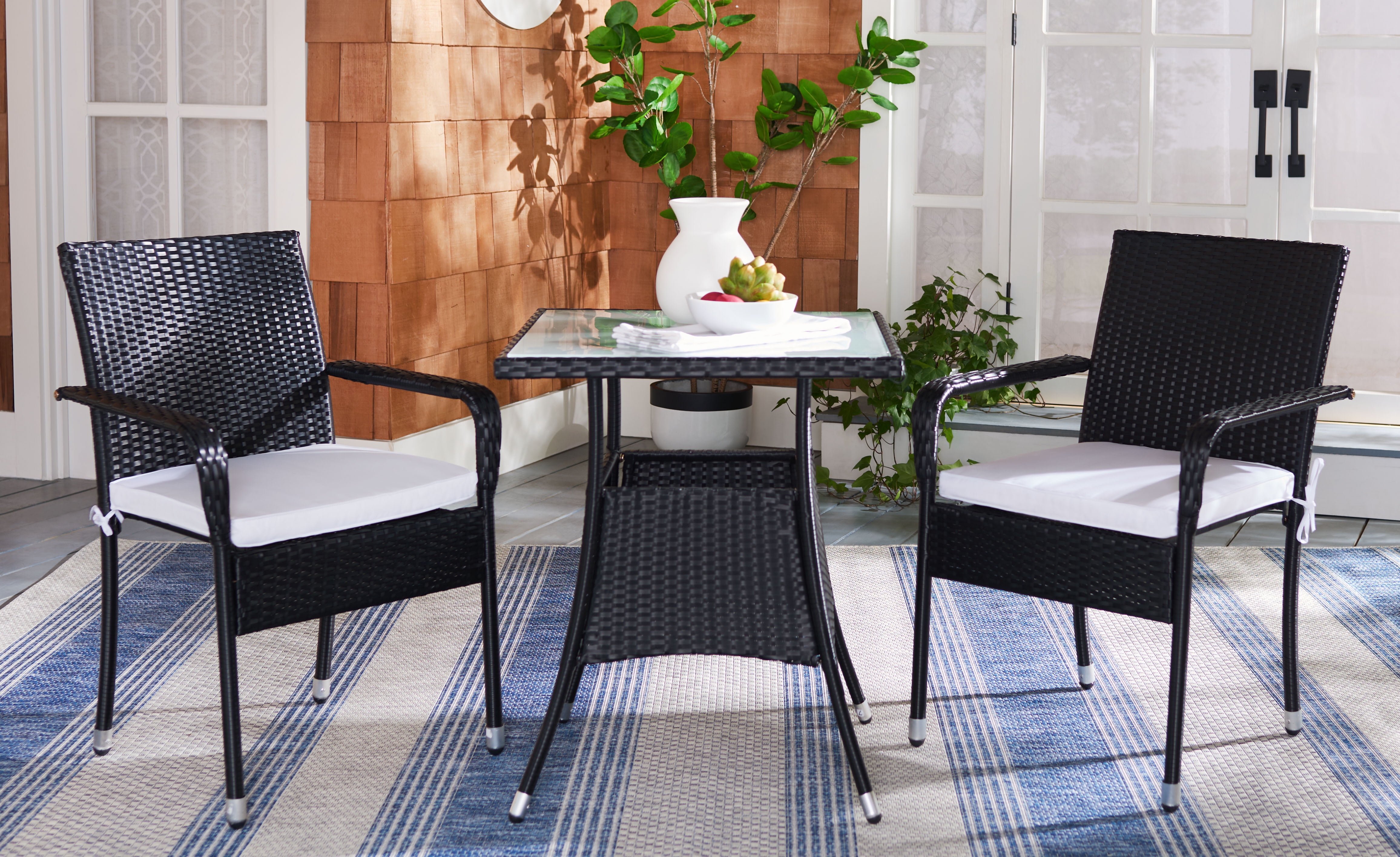 SAFAVIEH Laban Outdoor Patio 3 Piece Bistro Set, Black/White - Walmart.com