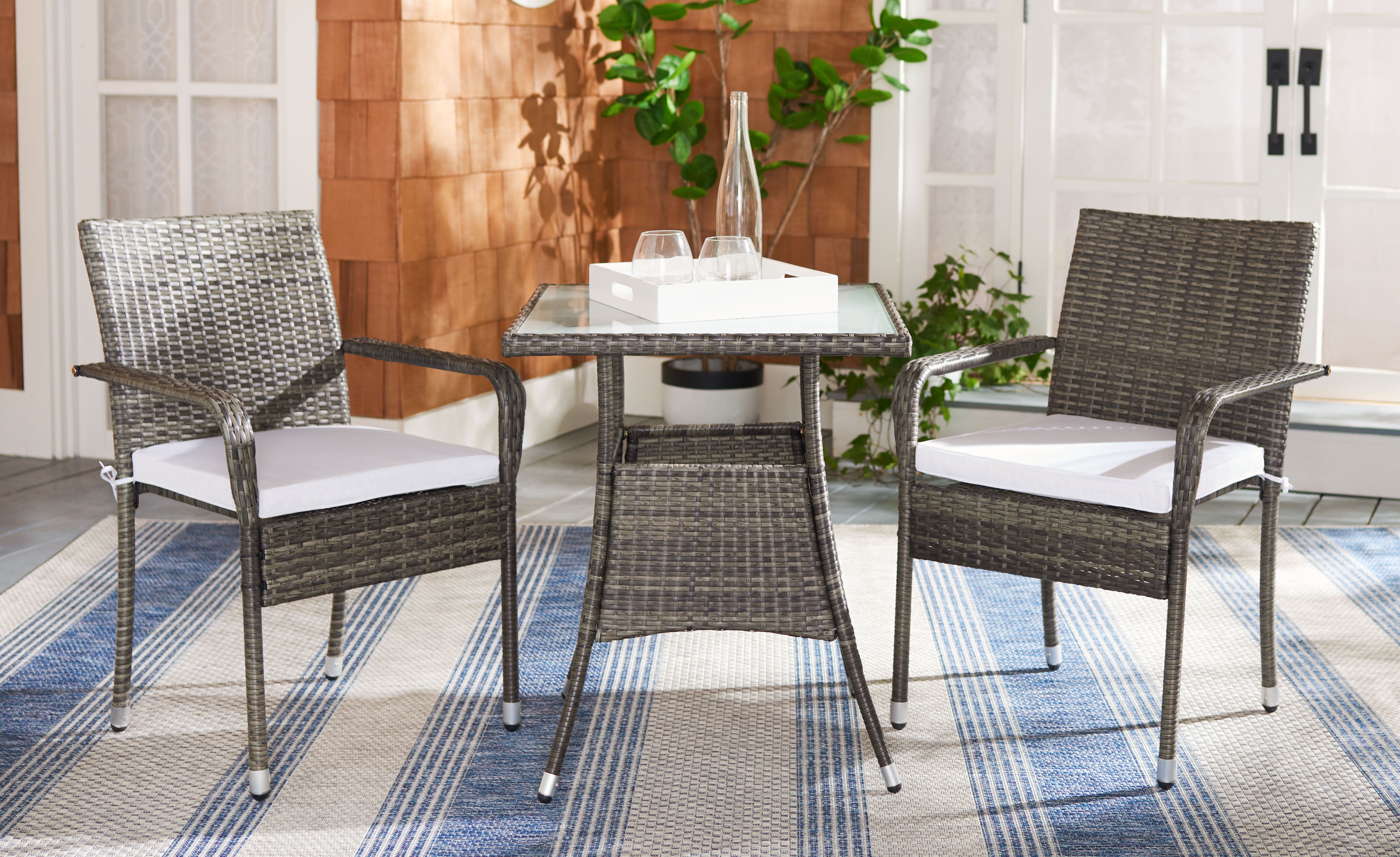 SAFAVIEH Laban Patio 3 Piece Bistro Set, Grey Brown/White, Balcony ...
