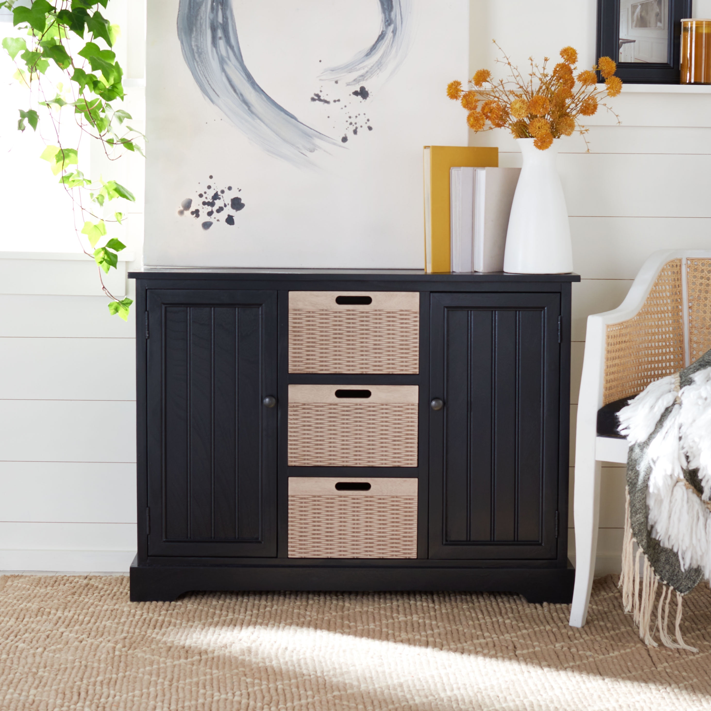SAFAVIEH Landers 2-Door & 3 Removable Baskets Black - Walmart.com