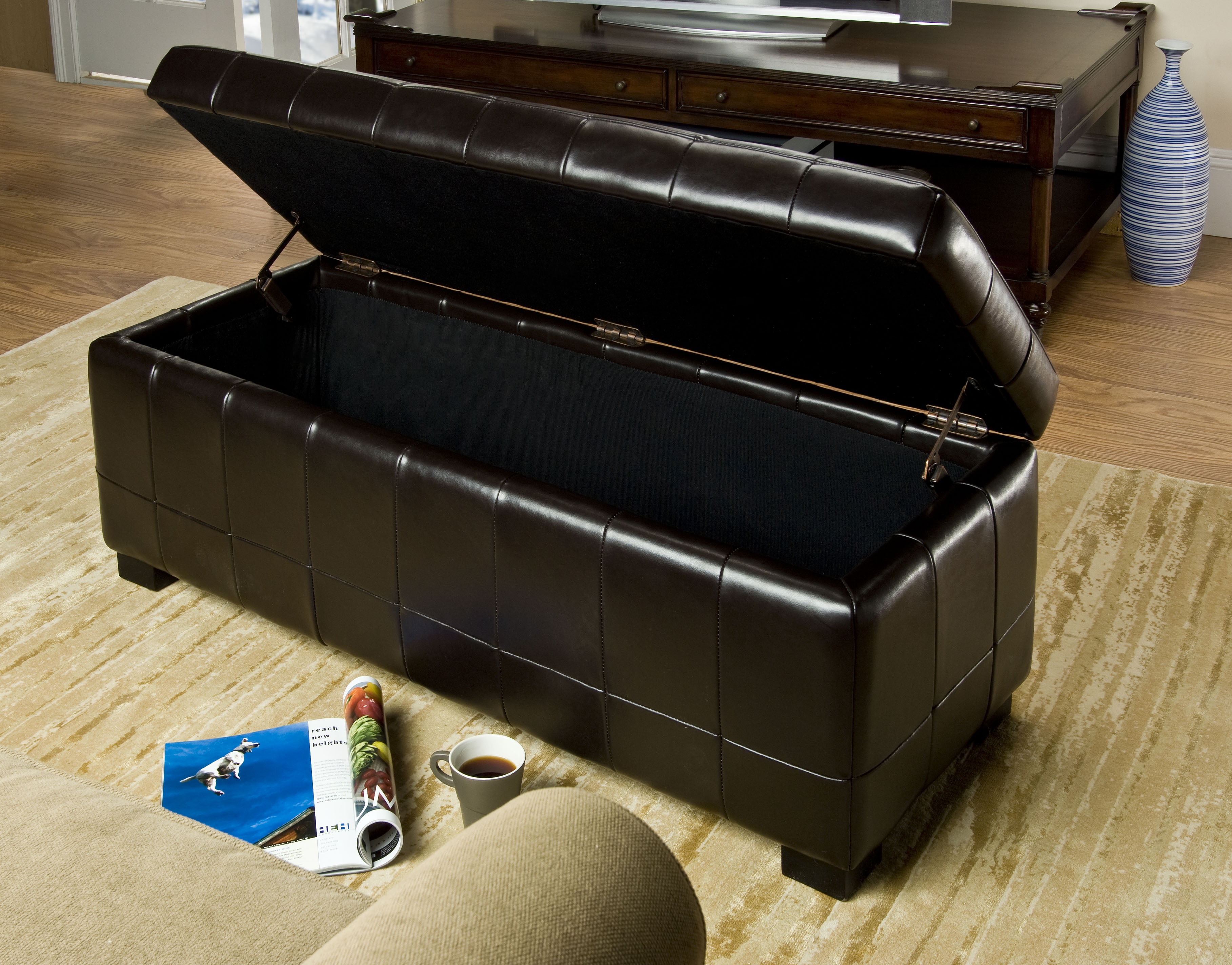 Free Shipping! Safavieh Large Manhattan Brown Leather Tufted Storage ...