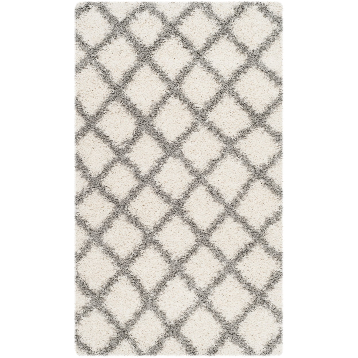 SAFAVIEH Layla Geometric Plush Shag Area Rug, Ivory/Grey, 4' x 6 ...