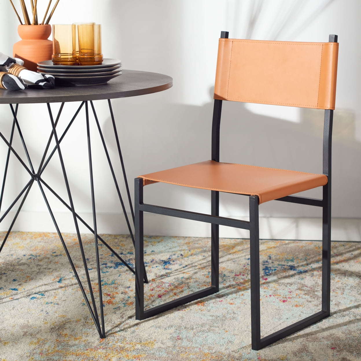 SAFAVIEH Layne Modern Style Dining Chairs, Cognac/Black, Set of 2 (18 ...