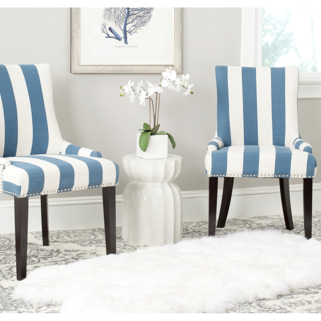 SAFAVIEH Lester 19''H Awning Stripes Dining Chair Set of 2 Blue / White ...