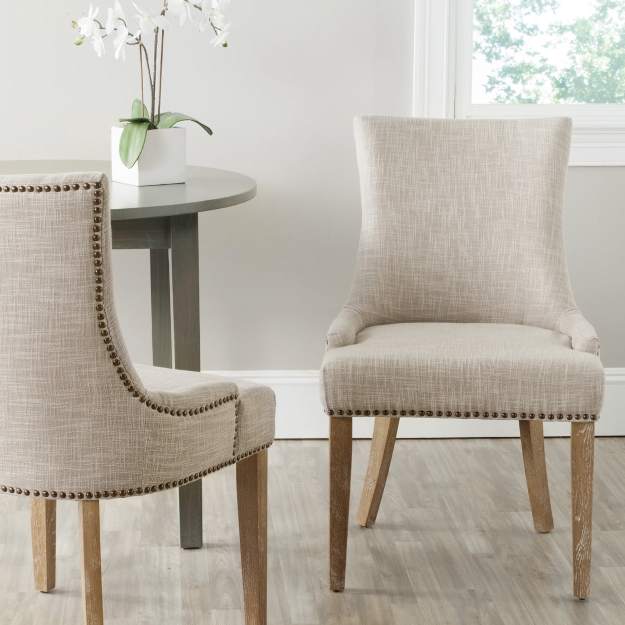 SAFAVIEH Lester 19''H Dining Chair Set of 2 Brass Nail Head Grey ...