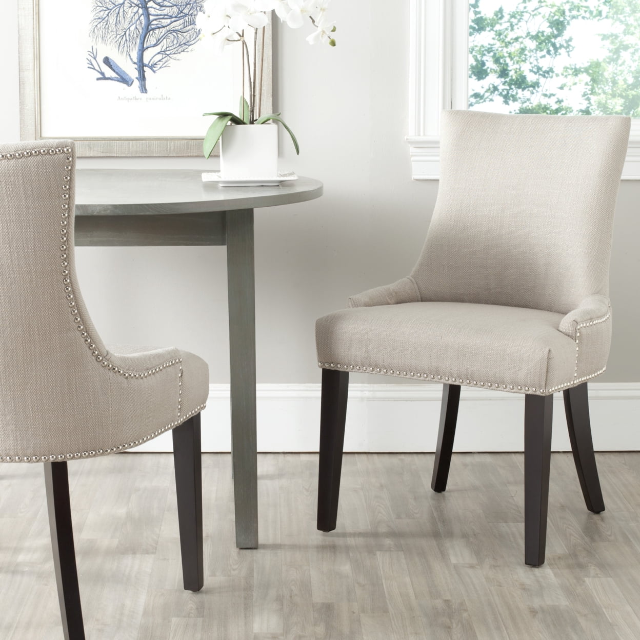 SAFAVIEH Lester 19''H Dining Chair Set of 2 Silver Nail Head Antique ...