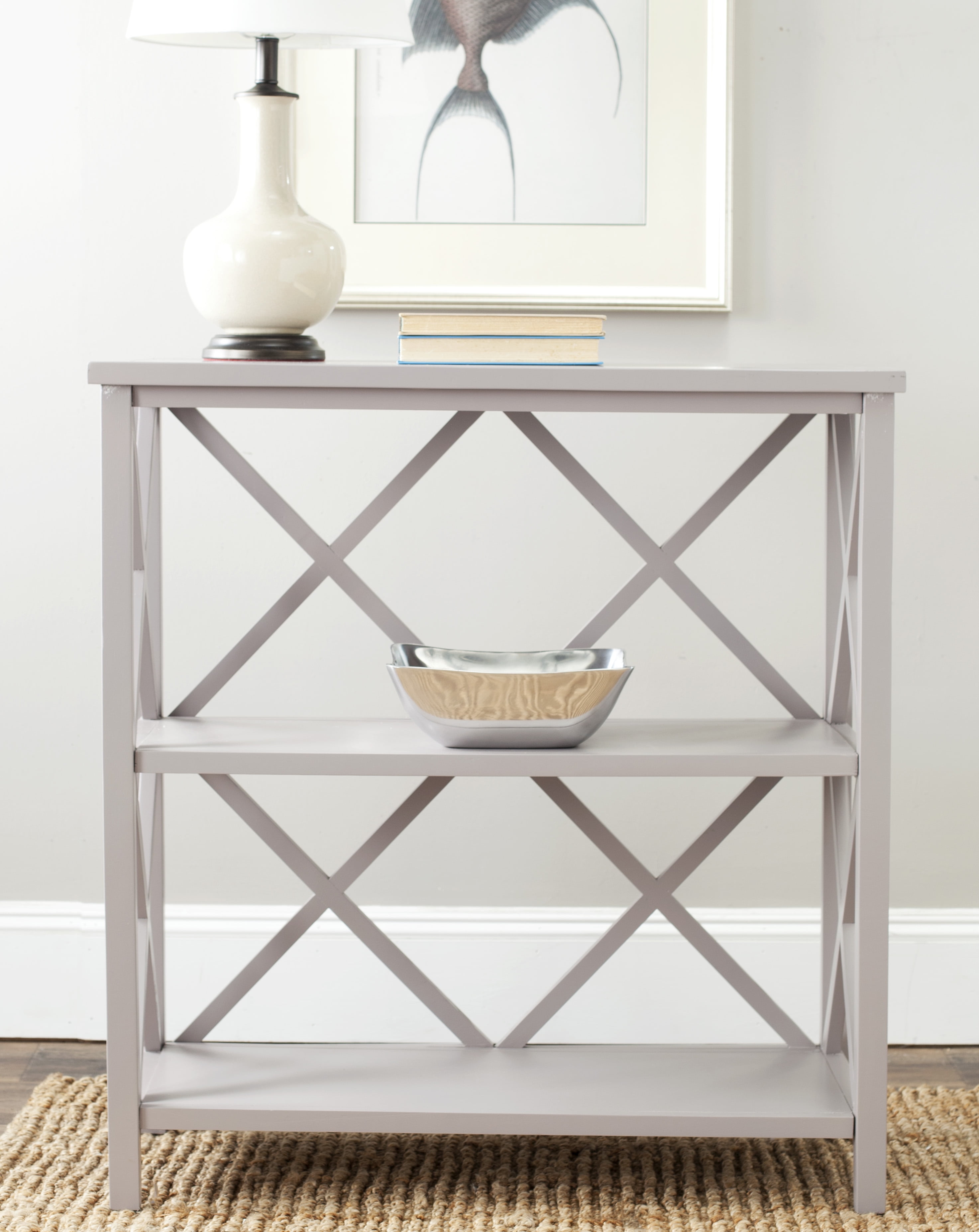 SAFAVIEH Liam Duo X-Back 2 Tier Open Bookcase, Quartz Grey - Walmart.com