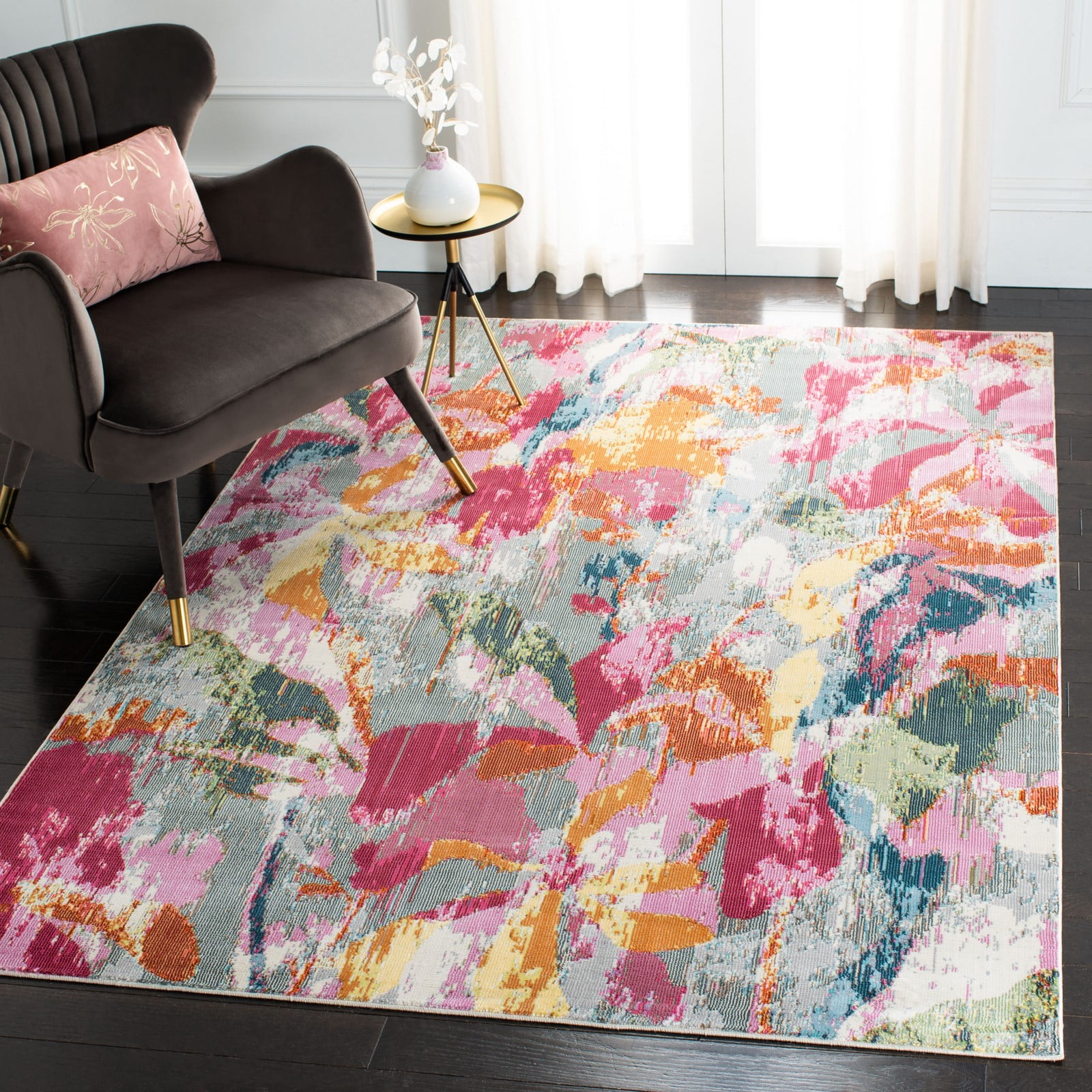 Lillian Beryl Abstract Floral Rug - Grey/Pink 8 x 10 - Walmart.com