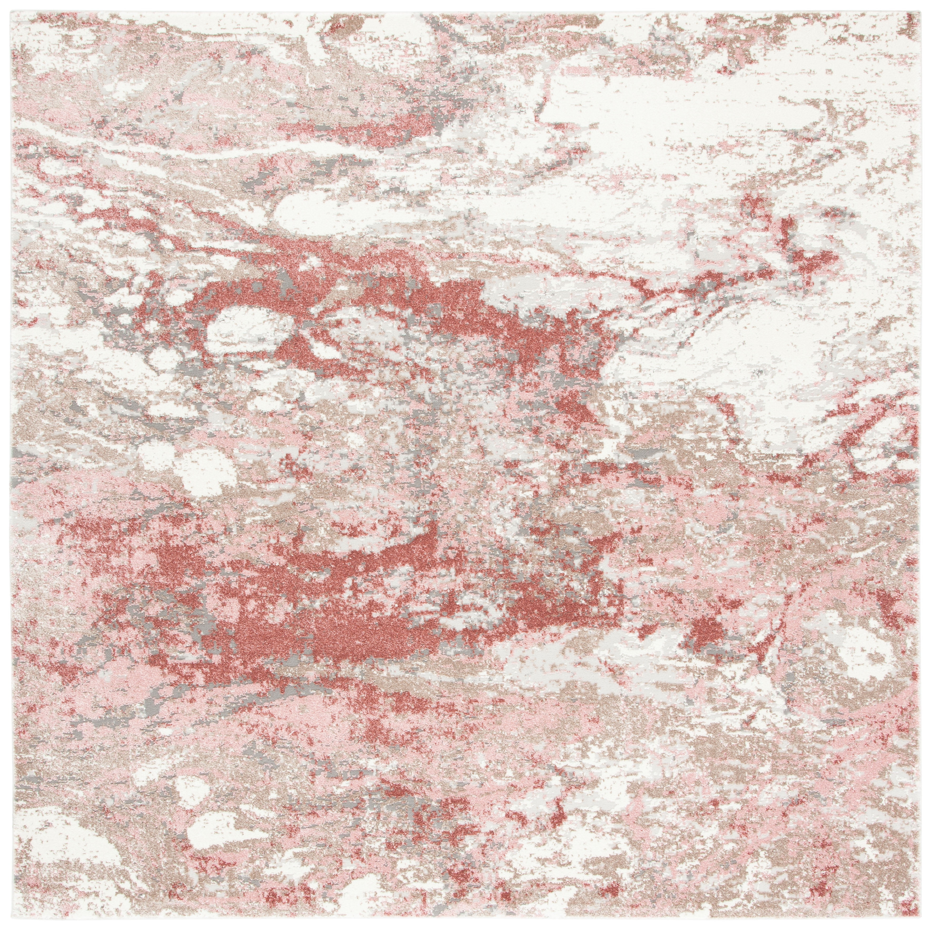 SAFAVIEH Lilypond Mattese Abstract Area Rug, Ivory/Rose, 6'7" x 6'7 ...