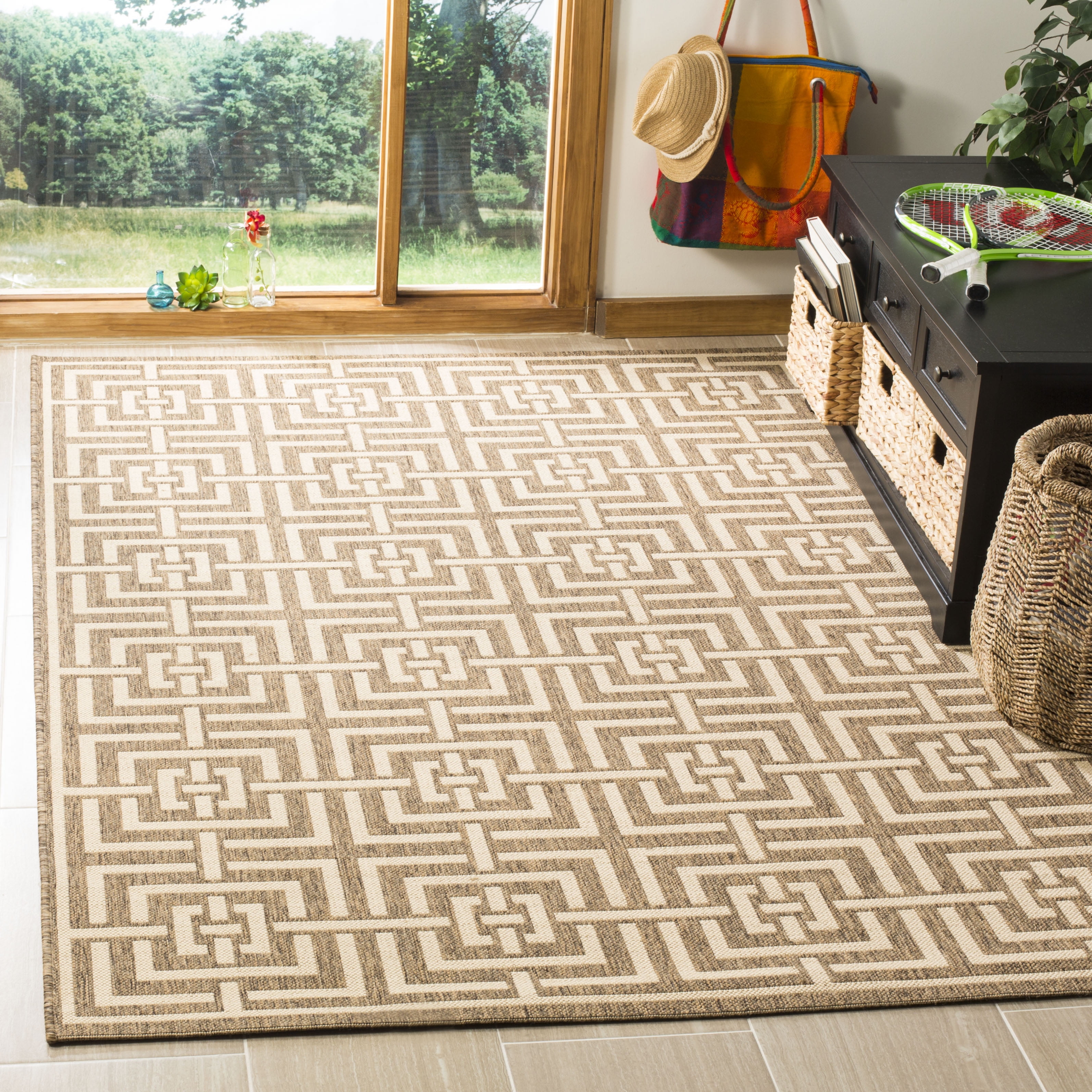SAFAVIEH Linden Derbhile Geometric Squares Area Rug, Beige/Cream, 9' x ...
