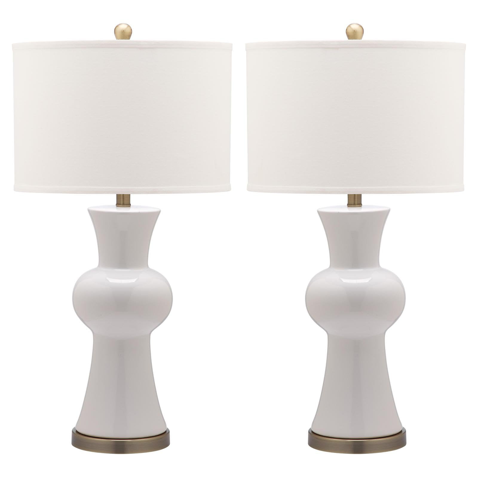 SAFAVIEH Lola 30 in. H Column Ceramic Table Lamp, White, Set of 2 ...