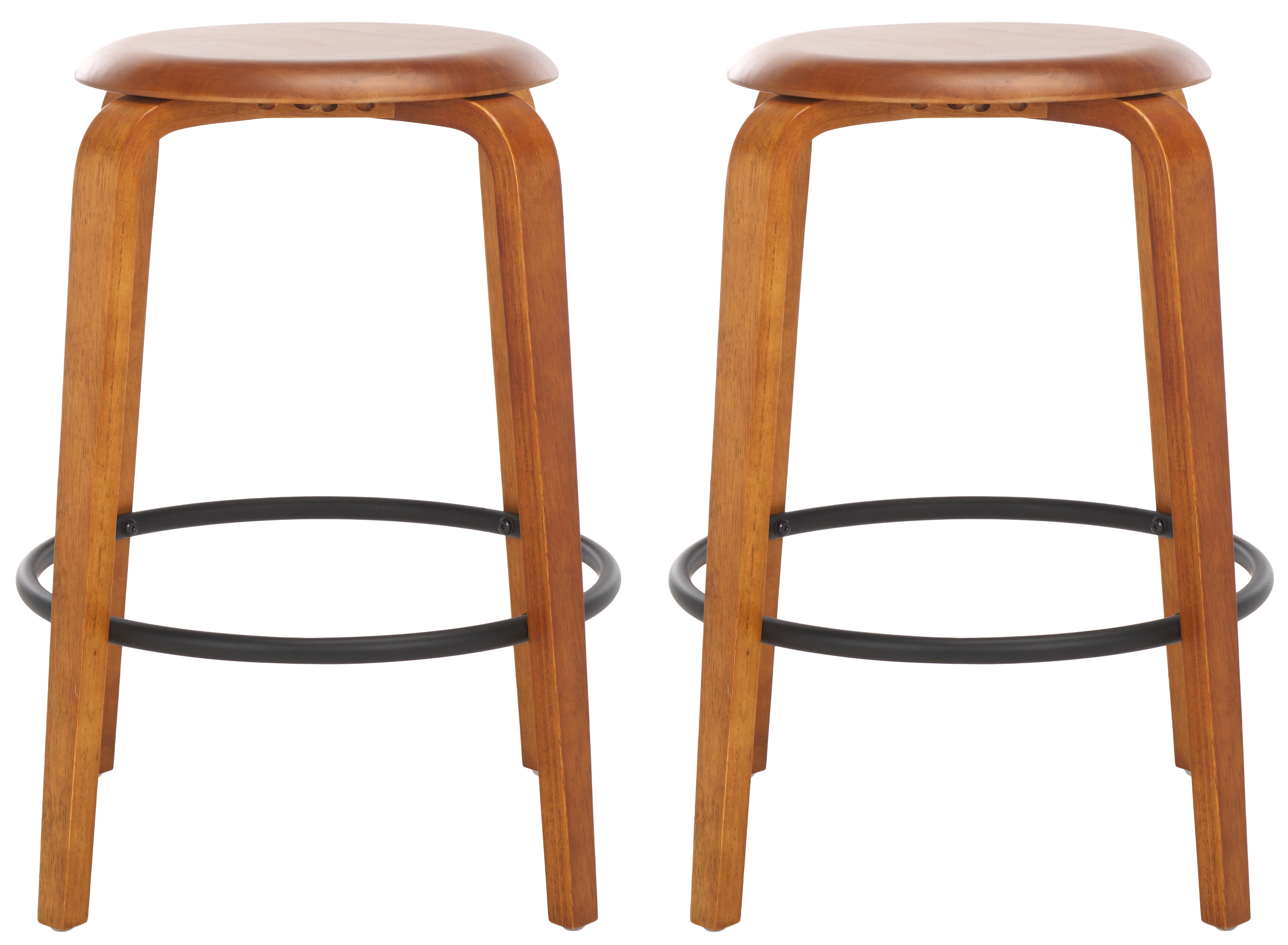 SAFAVIEH Luella Round Backless Counter Stool, Walnut/Black (Set of 2 ...