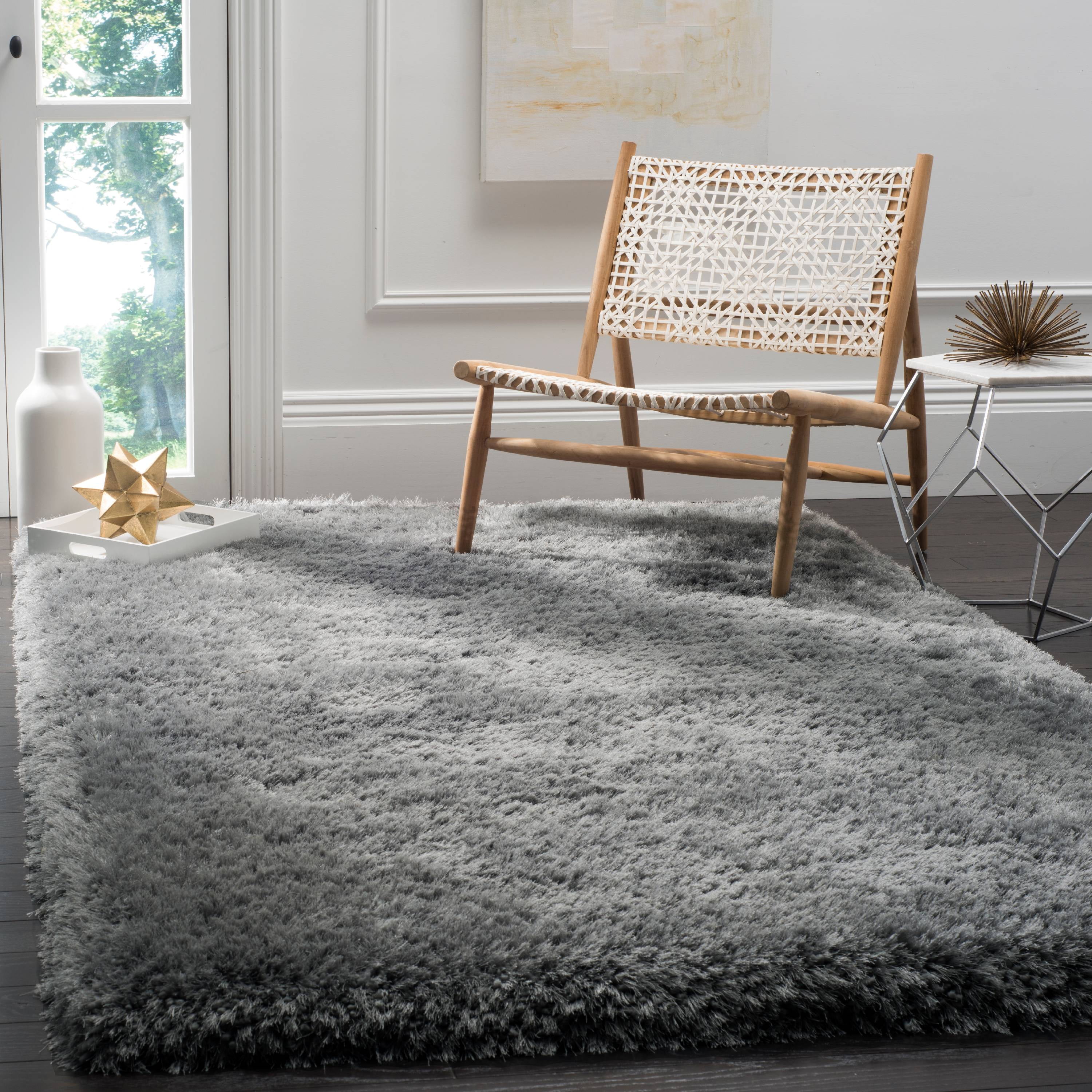 SAFAVIEH Luxe Paxton Solid Plush Polyester Shag Area Rug, Grey, 3' x 5 ...