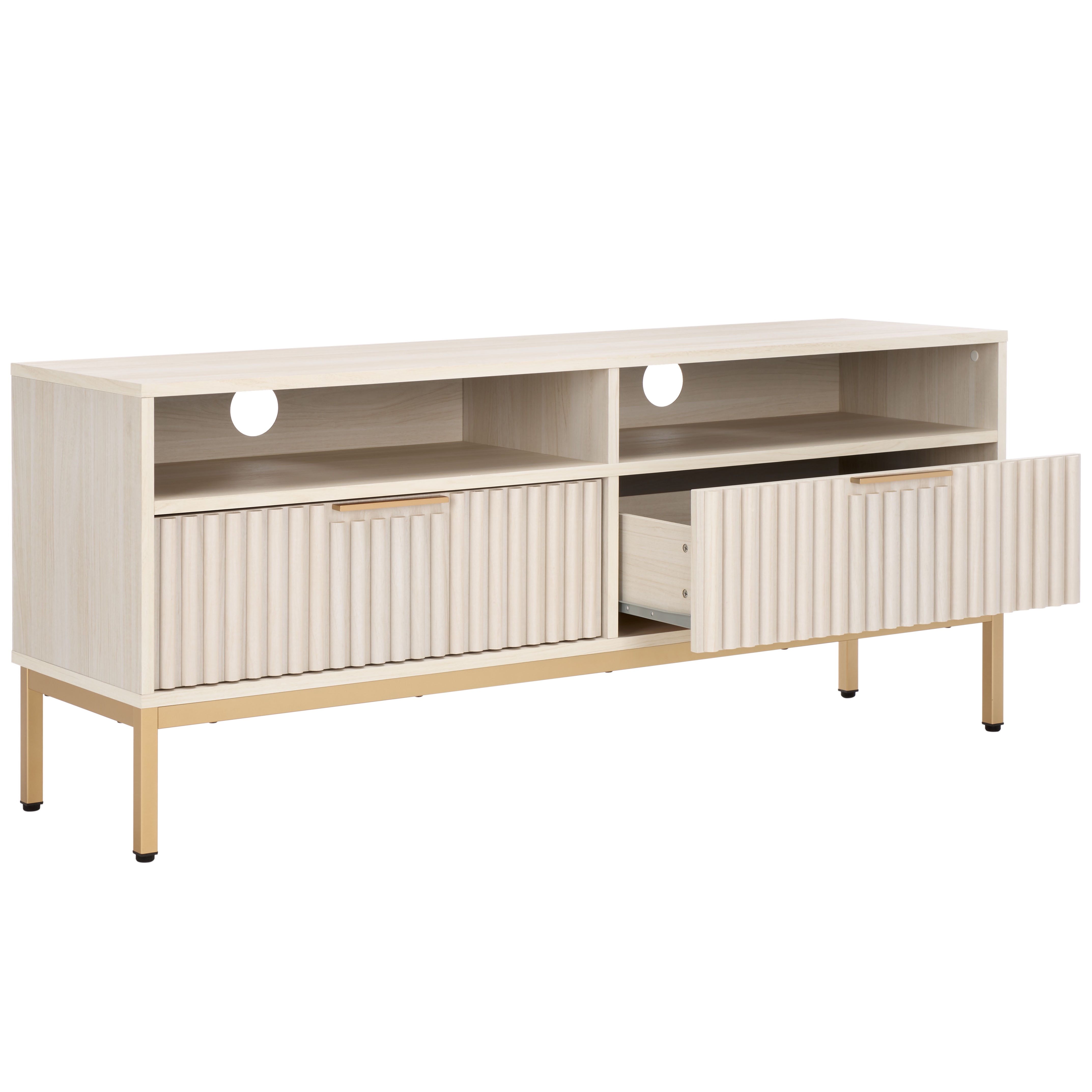 SAFAVIEH Lylia 2 Drawer 2 Shelf Media Stand, White/Gold Legs/Gold ...