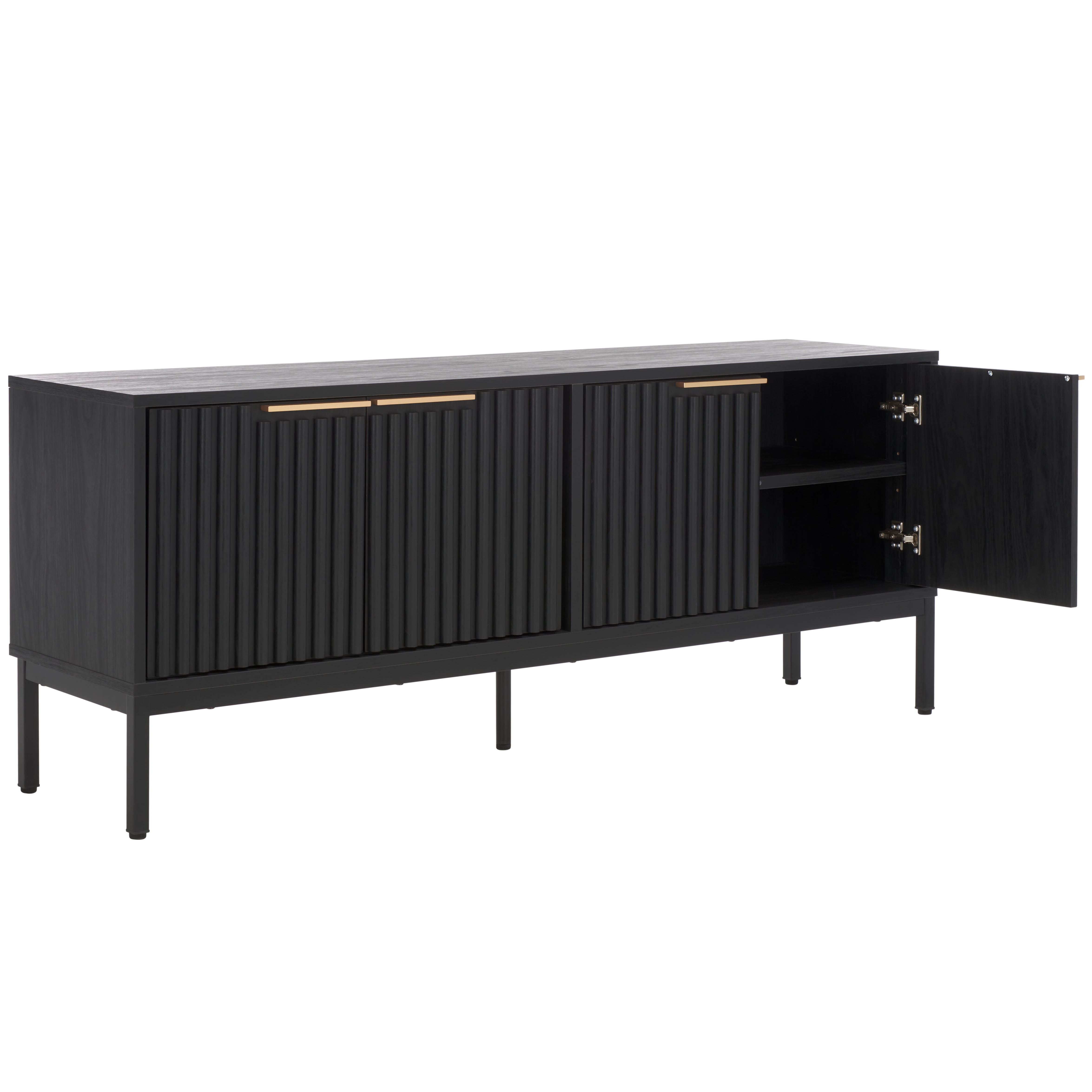 SAFAVIEH Lylia 4 Door Media Stand, Black/Black Legs/Gold Handle (60.8 ...