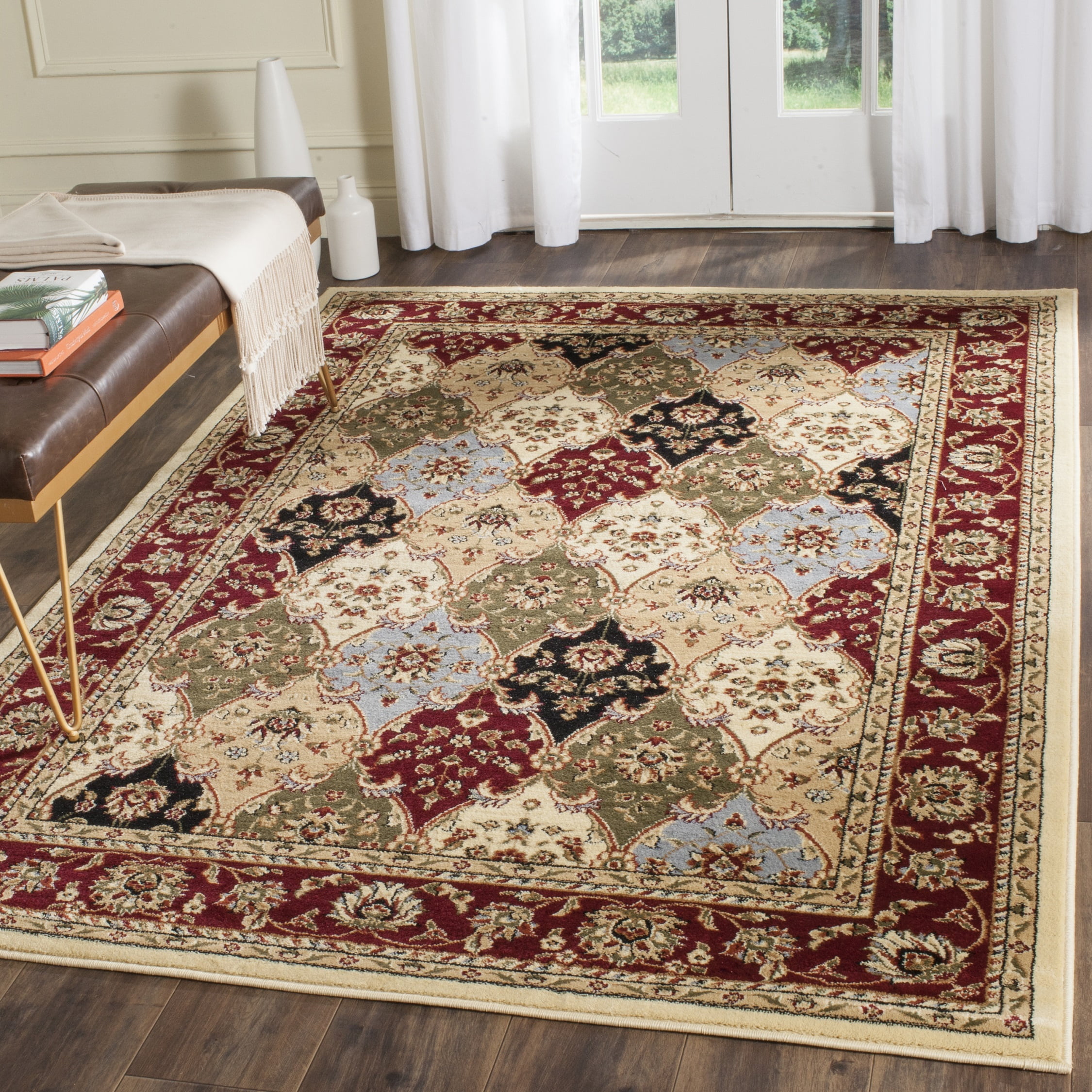 SAFAVIEH Lyndhurst Abigail Traditional Bordered Area Rug, Multi/Red, 5 ...