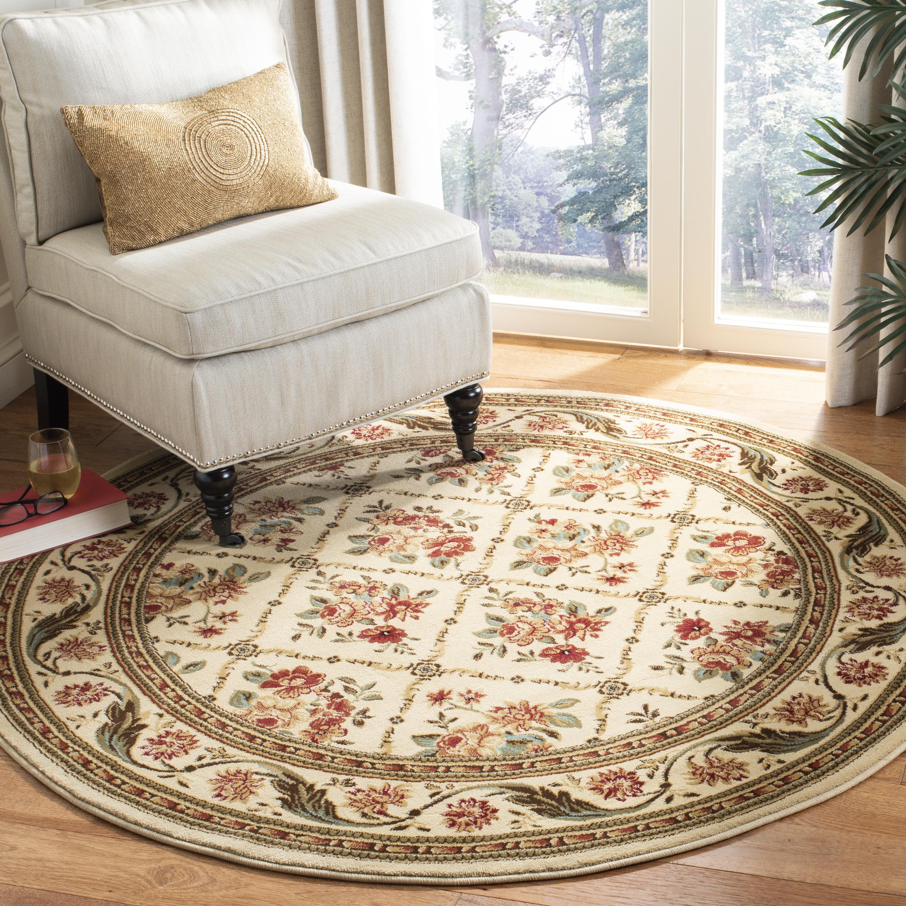 SAFAVIEH Lyndhurst Mason Floral Border Area Rug, Ivory, 5'3" x 5'3 ...