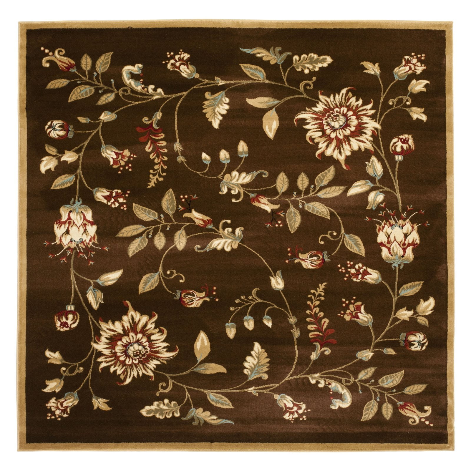 SAFAVIEH Lyndhurst Milo Floral Border Area Rug, Brown/Multi, 6'7" x 6'7 ...