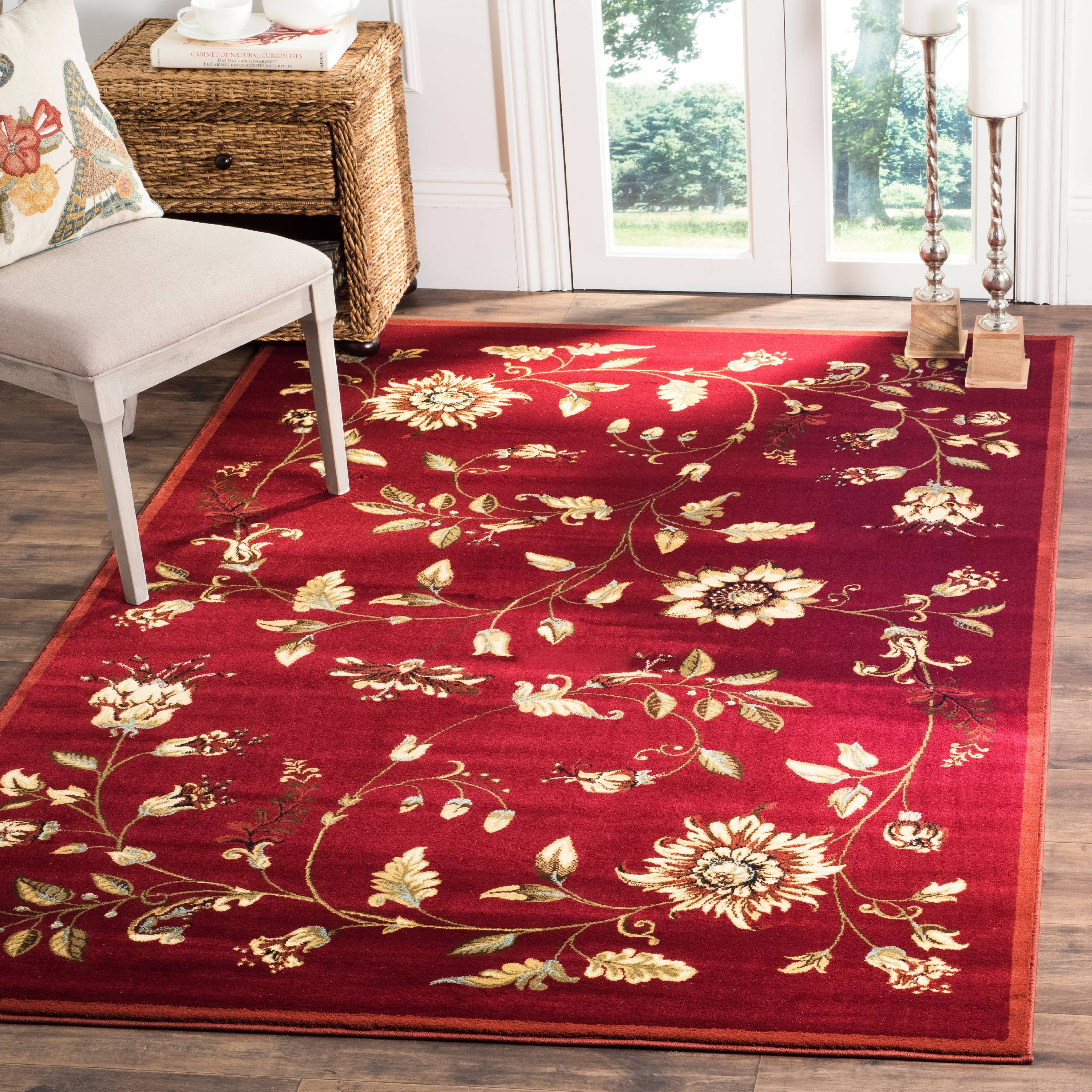 SAFAVIEH Lyndhurst Milo Floral Border Area Rug, Red/Multi, 4' x 6 ...