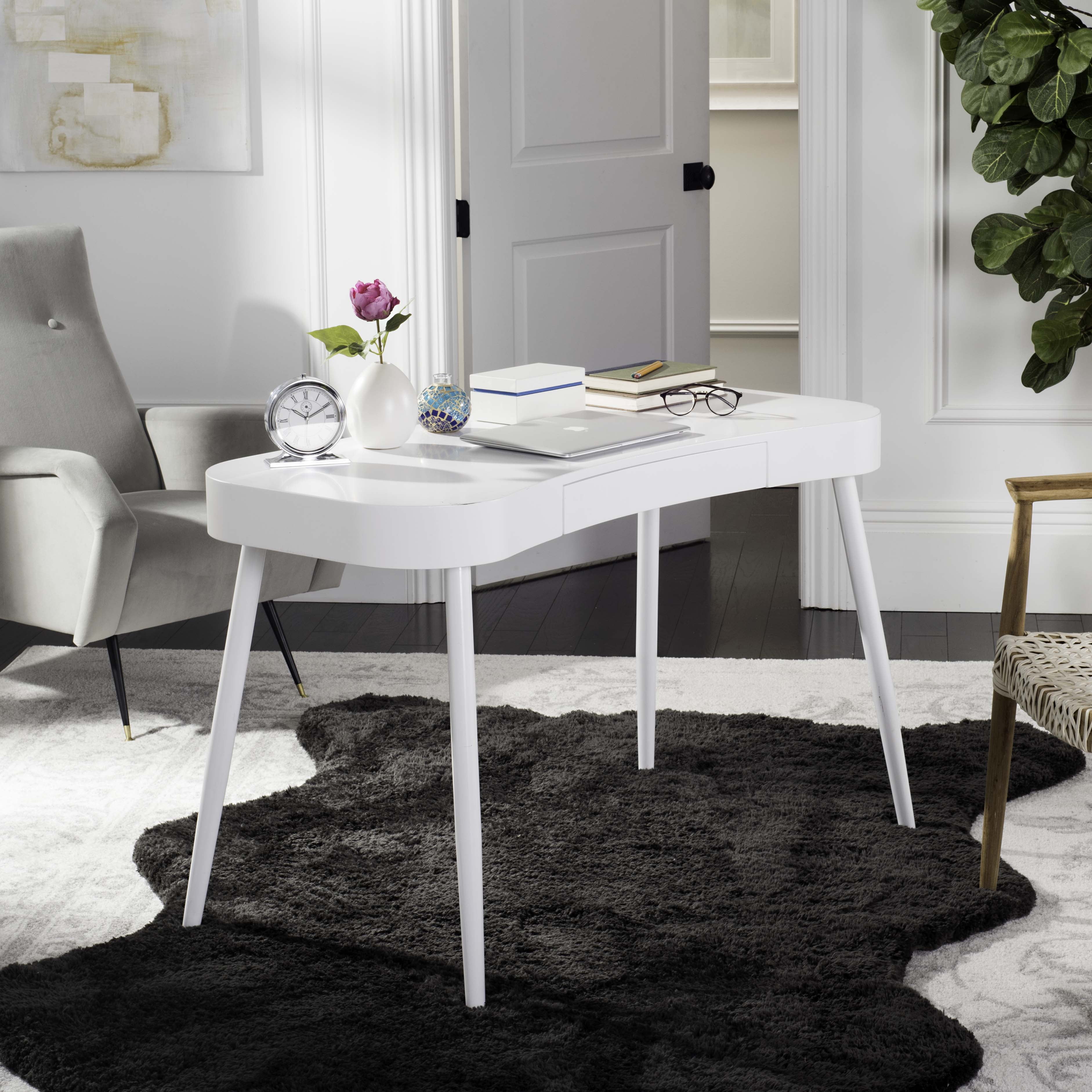 SAFAVIEH Madan Mid-Century Scandinavian One Drawer Desk, White ...