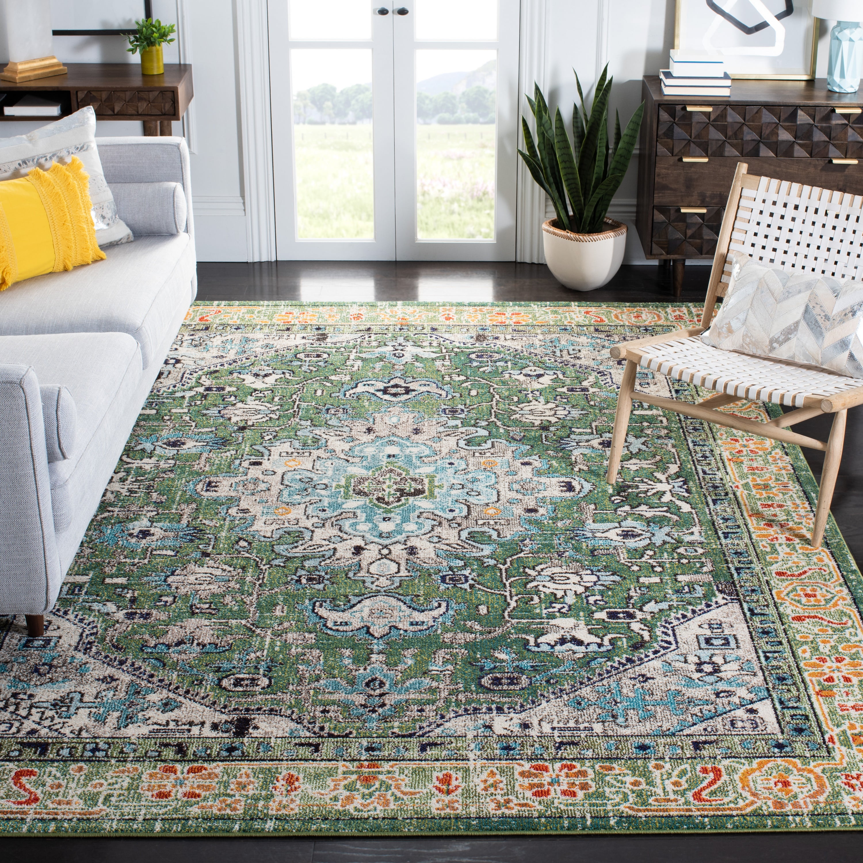 SAFAVIEH Madison Alys Vintage Traditional Area Rug, Green/Turquoise, 6 ...