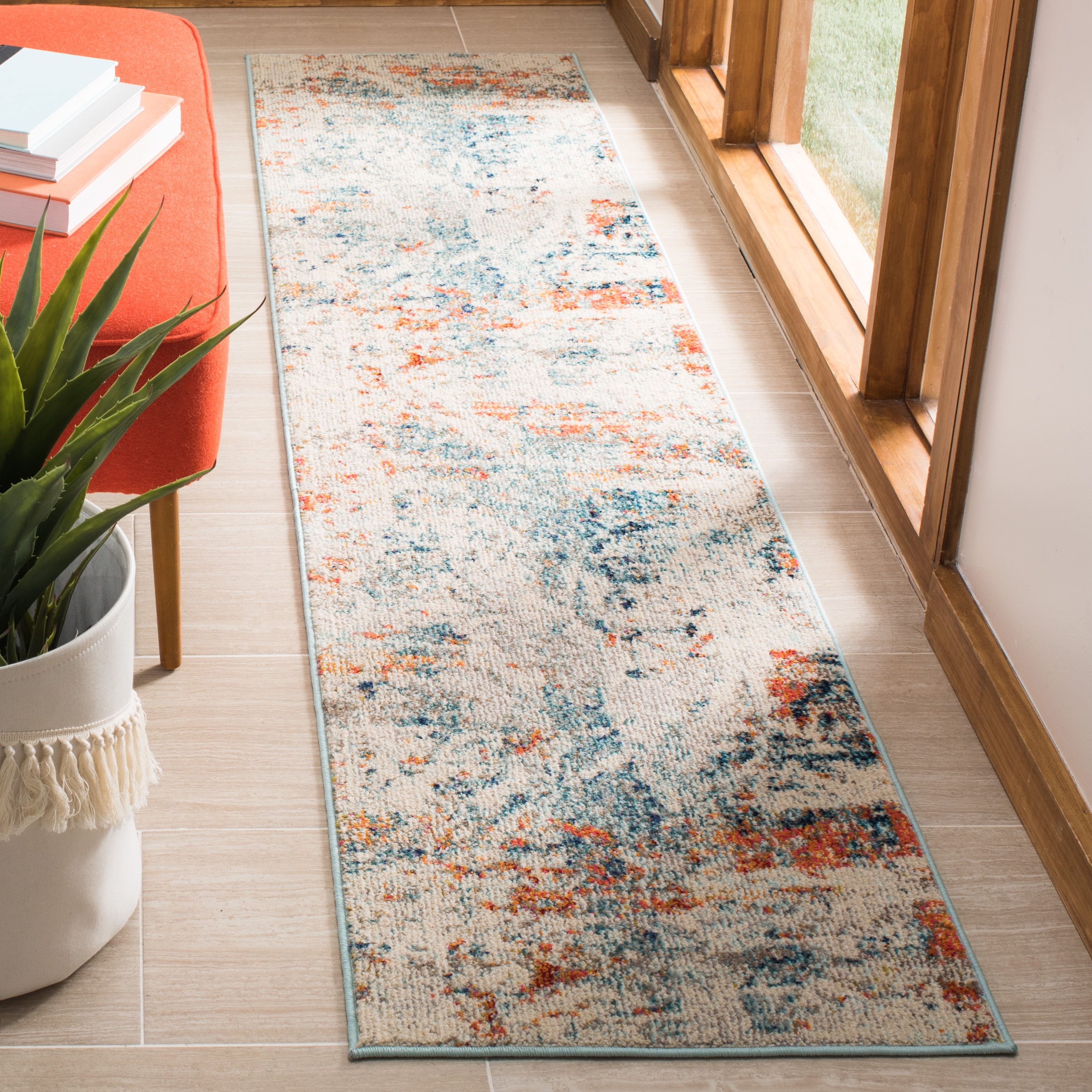 SAFAVIEH Madison Brooke Vintage Abstract Runner Rug, Cream/Orange, 2'2 ...