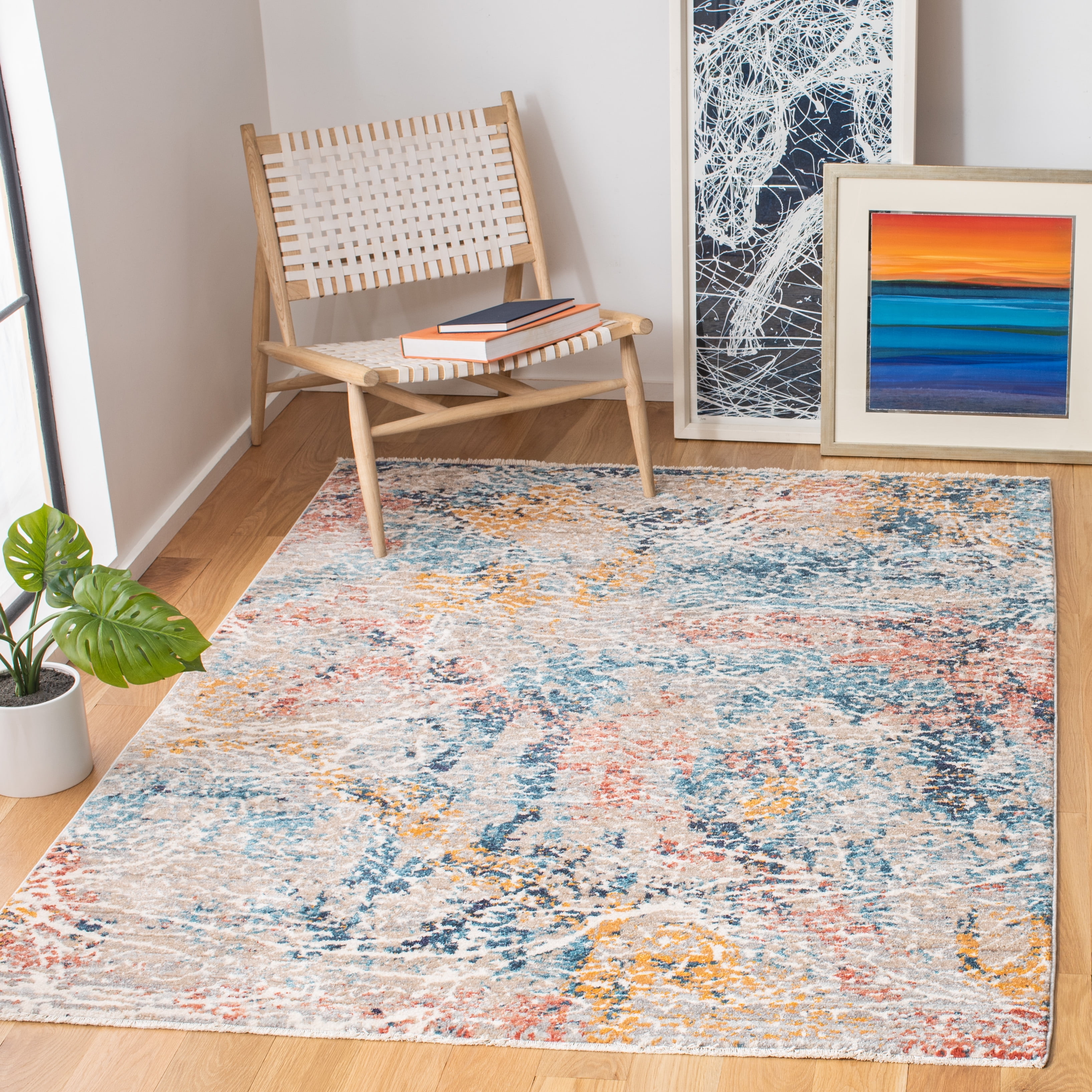 SAFAVIEH Madison Bryon Abstract Area Rug, Grey/Orange, 8' x 10 ...