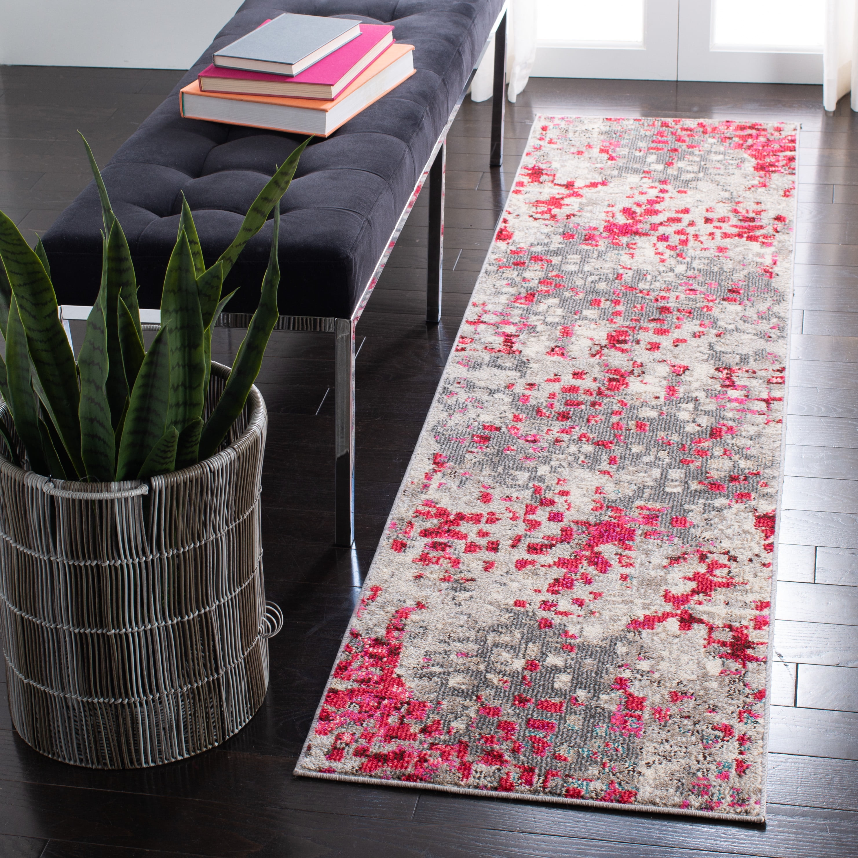 SAFAVIEH Madison Candelario Abstract Polka Dots Runner Rug, Grey/Red, 2 ...