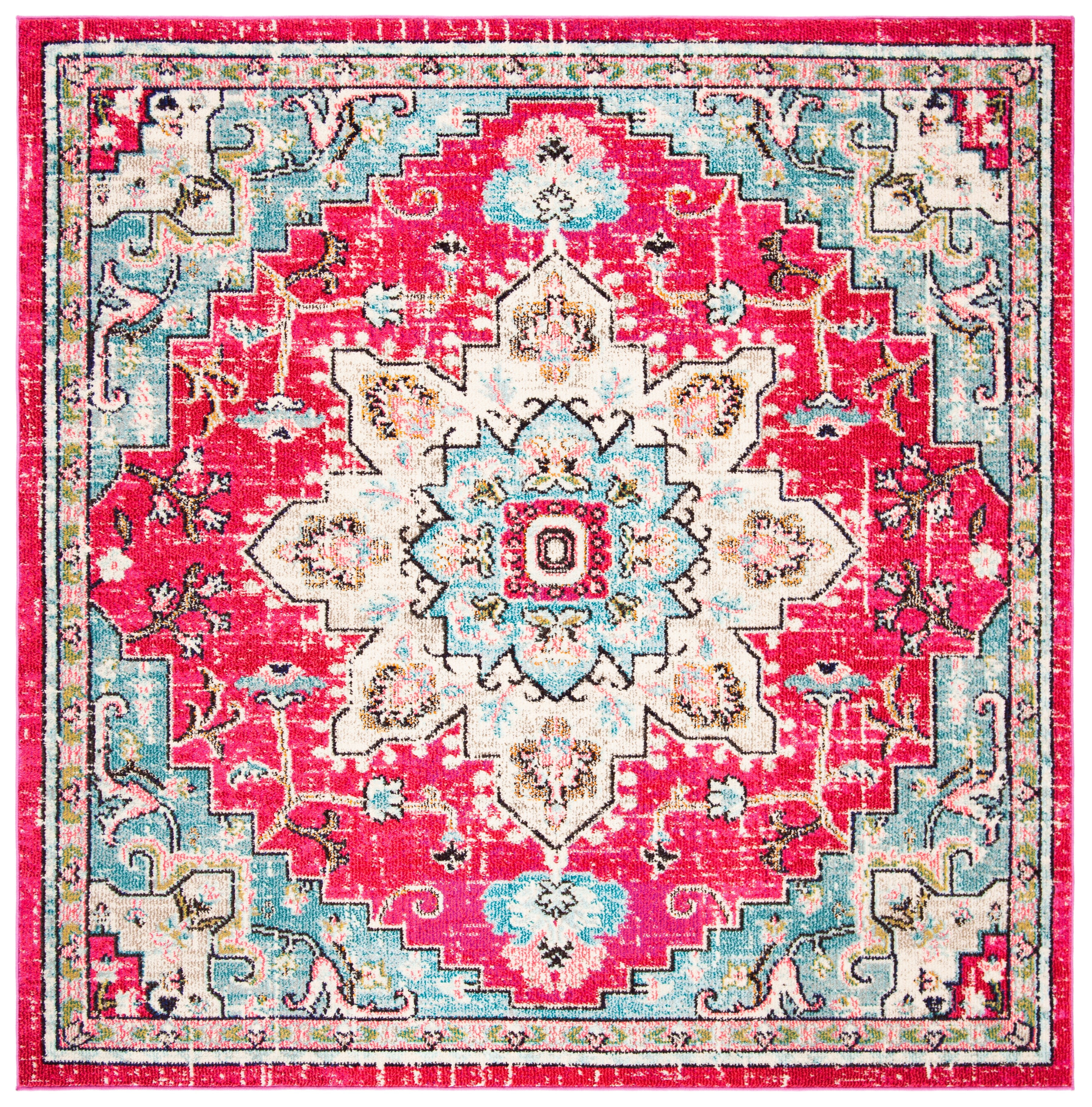 SAFAVIEH Madison Dalia Oriental Area Rug, Fuchsia/Blue, 6'7" x 6'7 ...