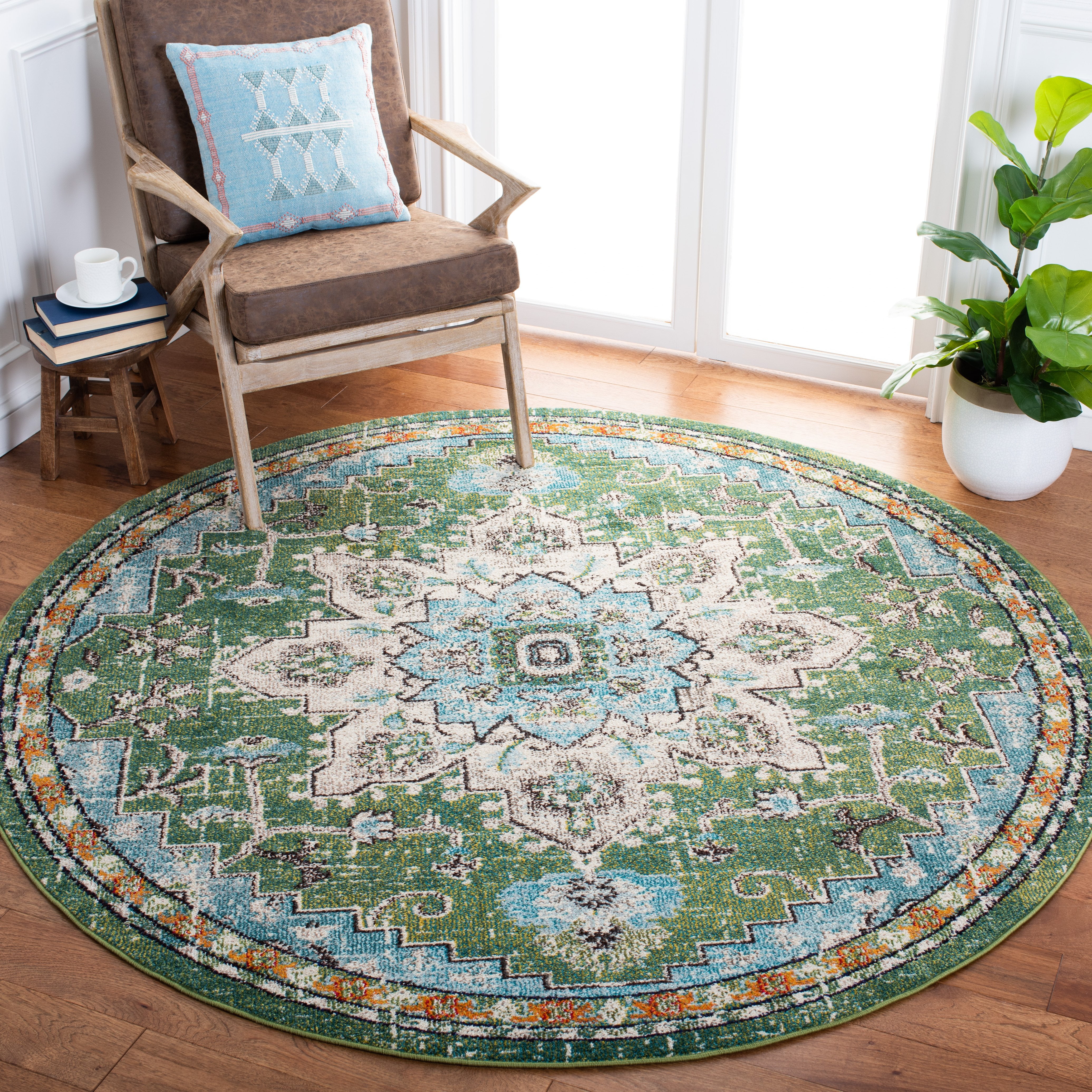 SAFAVIEH Madison Dalia Oriental Area Rug - Turquoise - 8 x 8 - Walmart.com