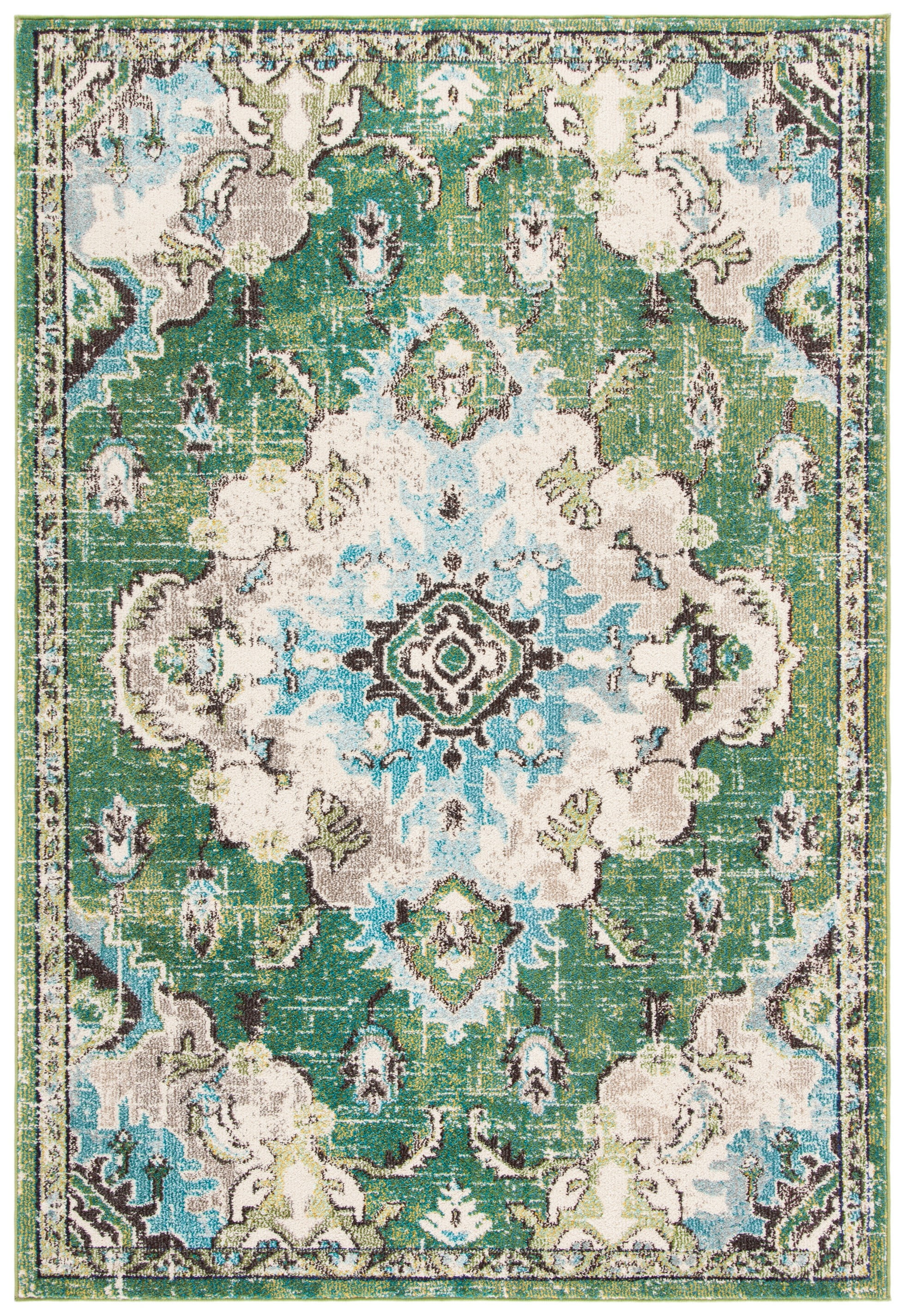 SAFAVIEH Madison Elinor Traditional Distressed Area Rug, Green/Light ...
