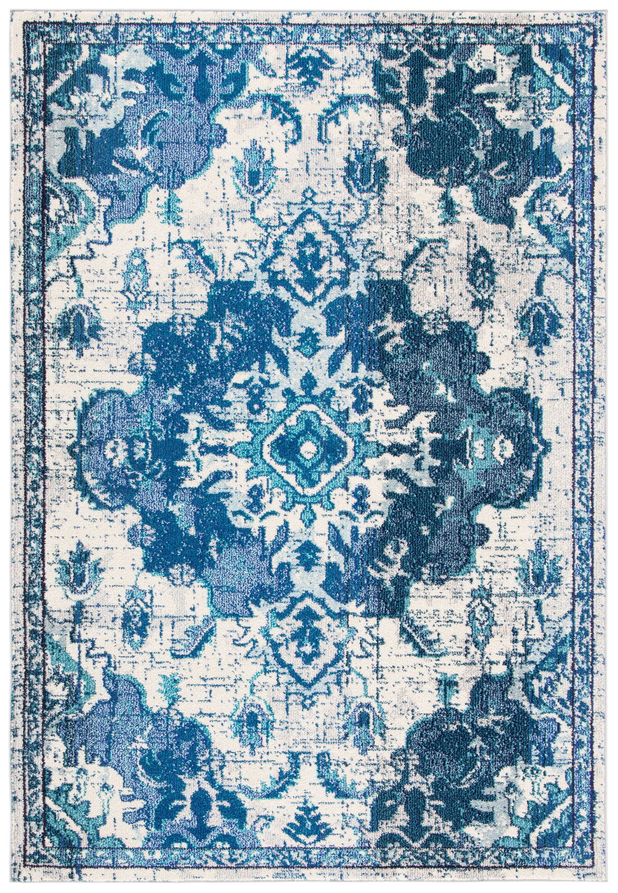 SAFAVIEH Madison Elinor Traditional Distressed Area Rug, Ivory/Blue, 5 ...