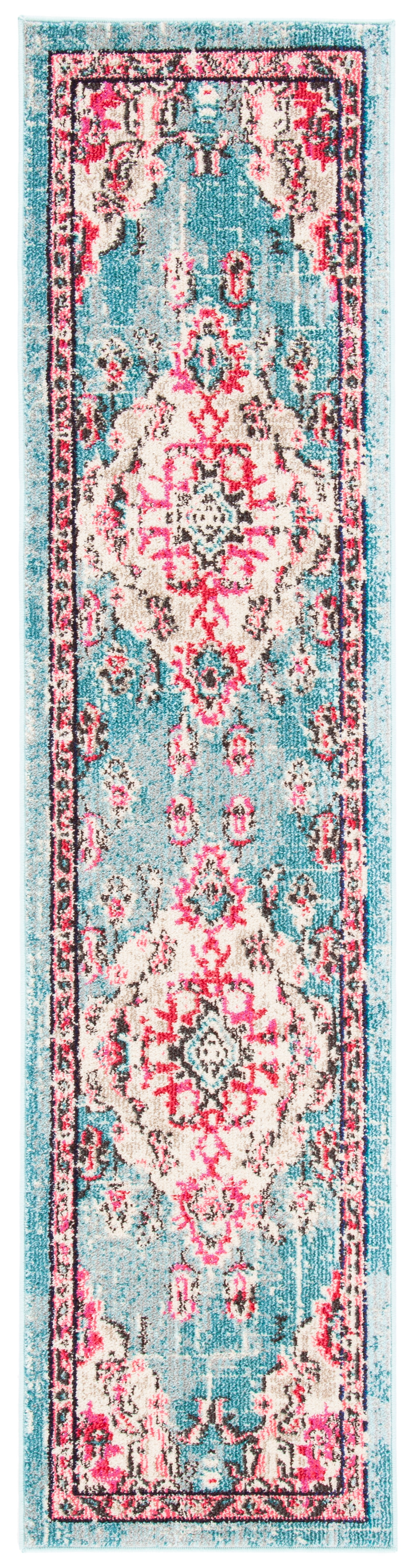 SAFAVIEH Madison Elinor Traditional Distressed Runner Rug, Light Blue ...