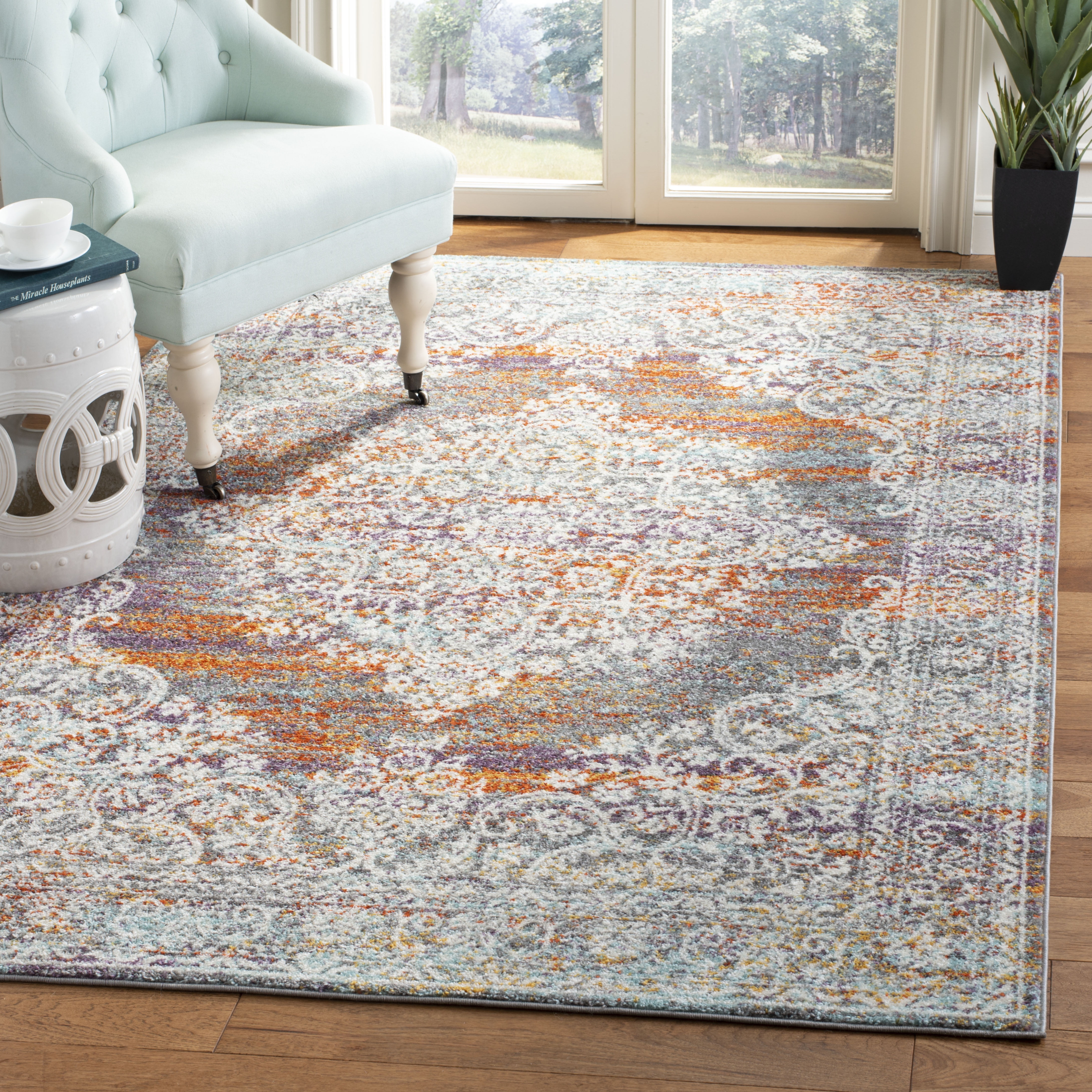 SAFAVIEH Madison Jayme Vintage Traditional Area Rug, Light Grey/Rust, 9 ...