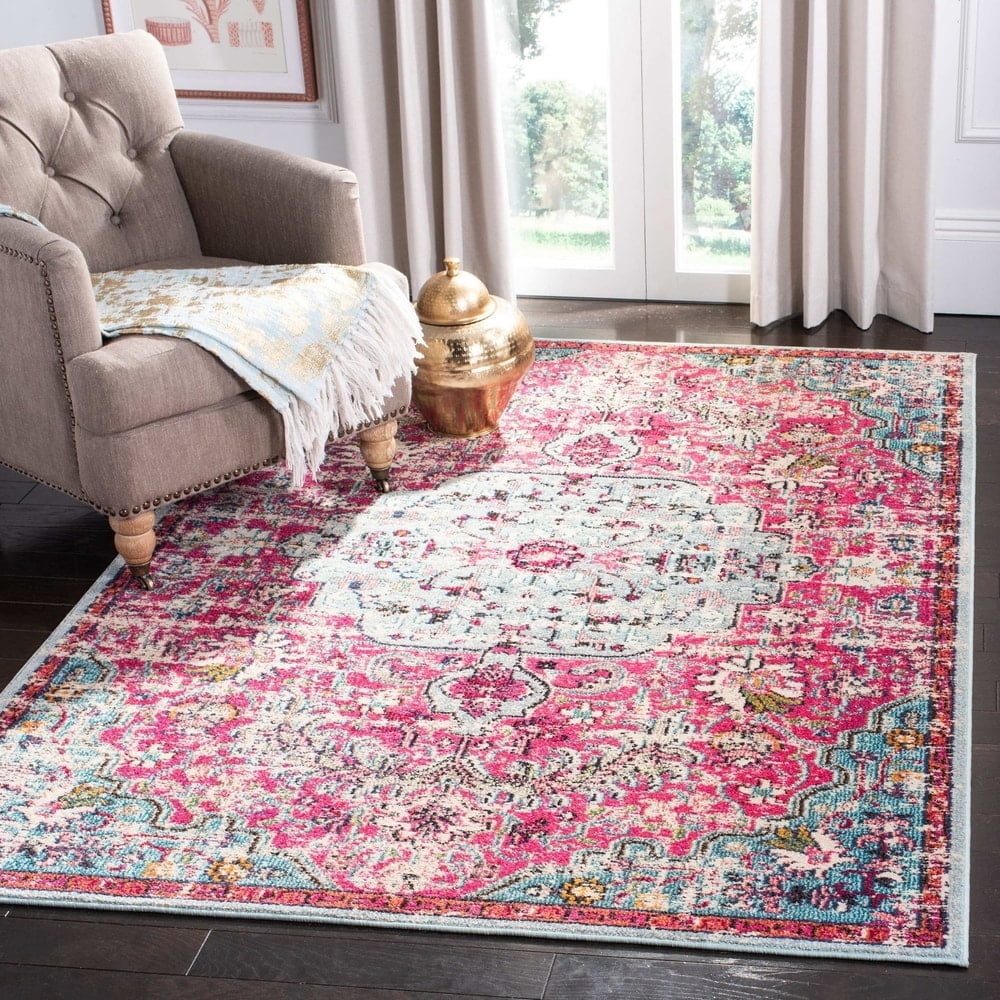 SAFAVIEH Madison Joandra Vintage Floral Area Rug, Fuchsia/Teal, 6'7" x ...