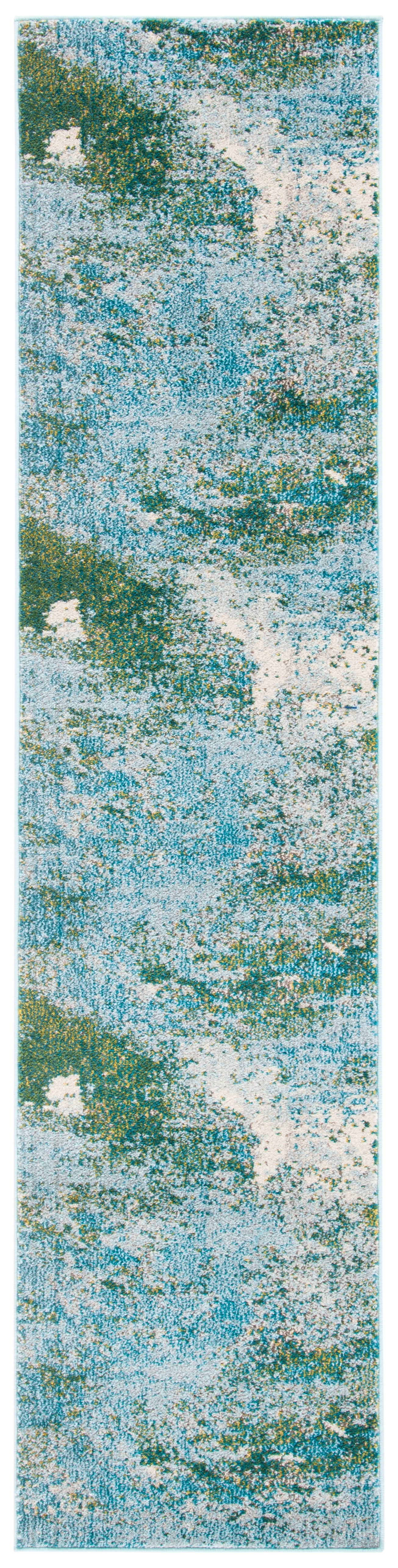 SAFAVIEH Madison Oscar Abstract Distressed Runner Rug, Light Blue/Green ...