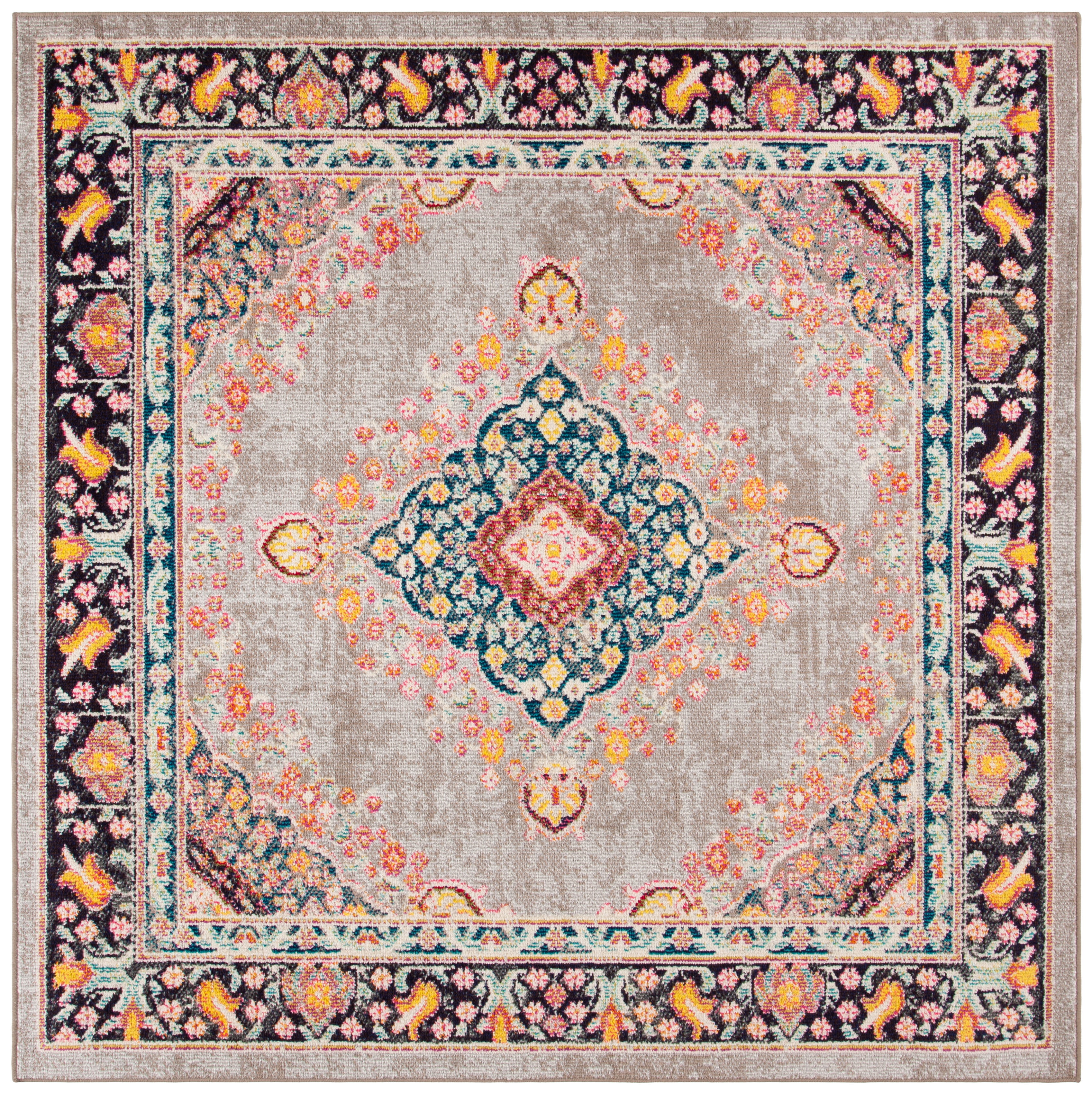SAFAVIEH Madison Sonam Oriental Area Rug, Grey/Fuchsia, 6'7" x 6'7 ...