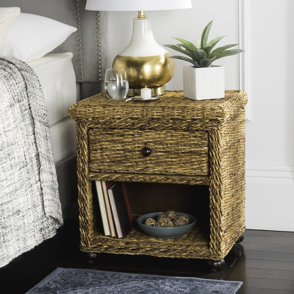 SAFAVIEH Magi Natural Brown Wicker Nightstand With Drawer Brown ...