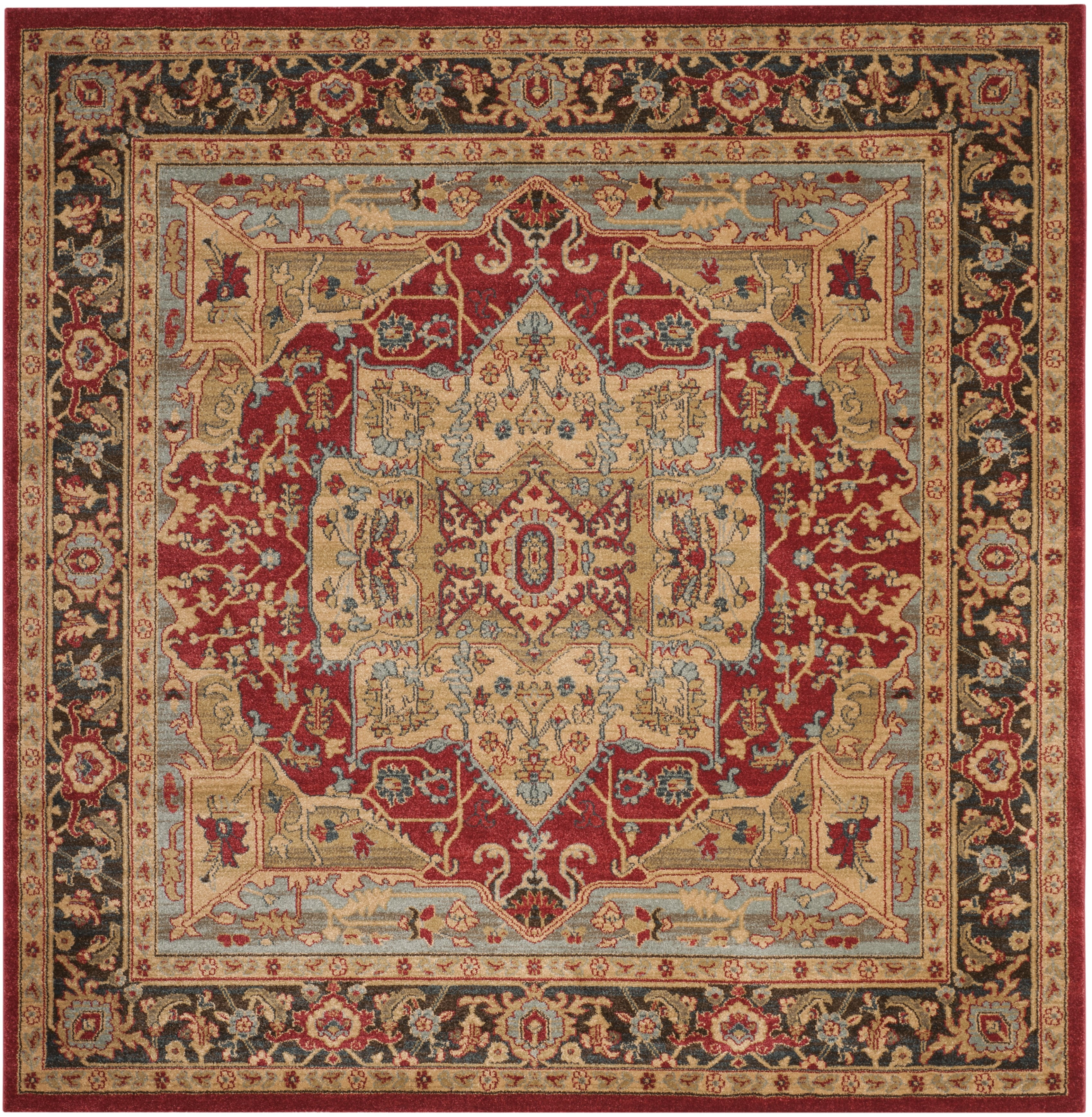SAFAVIEH Mahal Trecia Oriental Area Rug, Natural/Navy, 3' x 3' Square ...