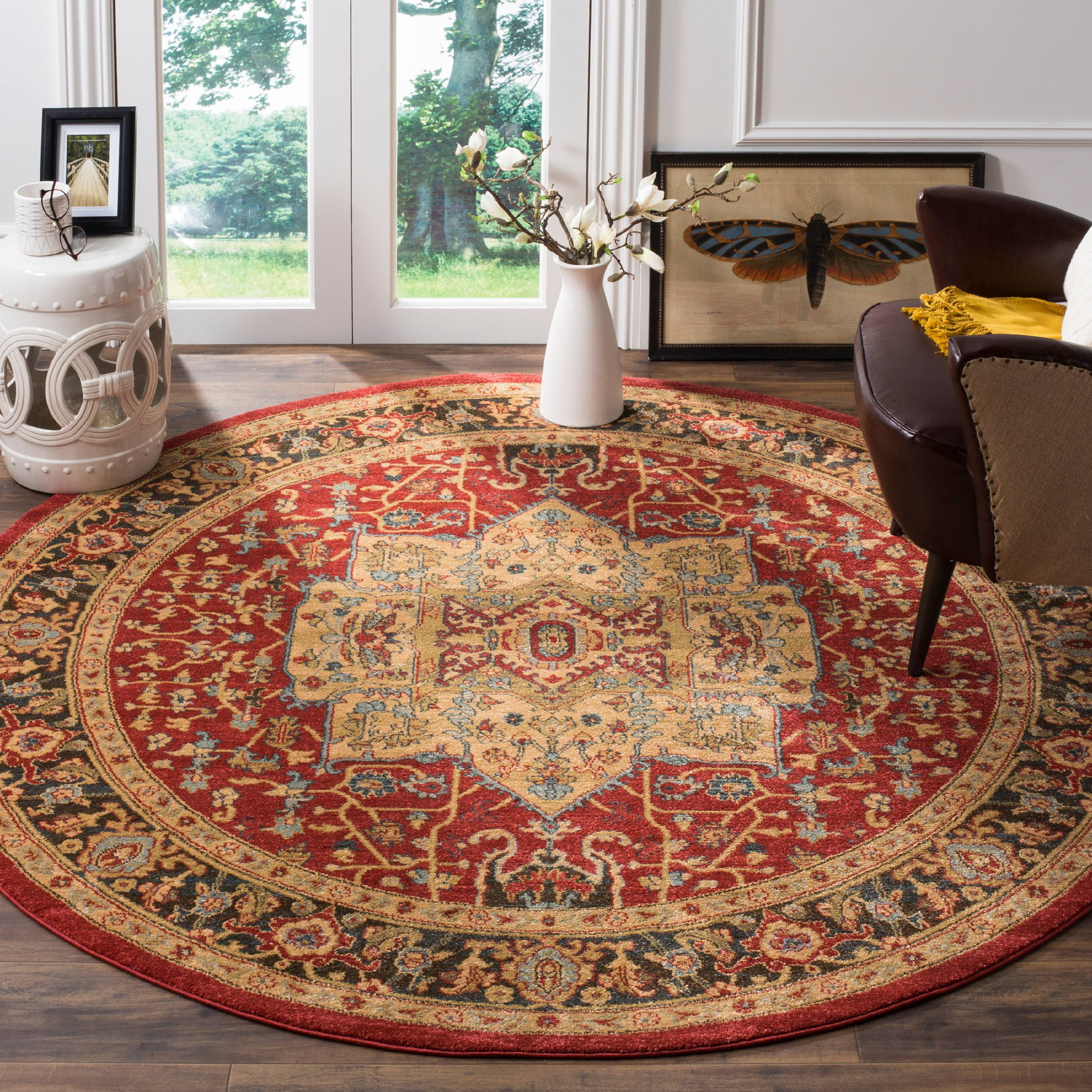 SAFAVIEH Mahal Trecia Oriental Area Rug, Natural/Navy, 6'7" x 6'7 ...