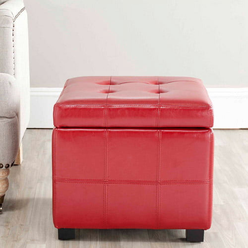 Maiden Rustic Flip Top Tufted Ottoman - Red Leather Storage Ottoman ...