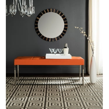 SAFAVIEH Slade Modern Glam Upholstered Rectangular Bench, Orange/Chrome ...