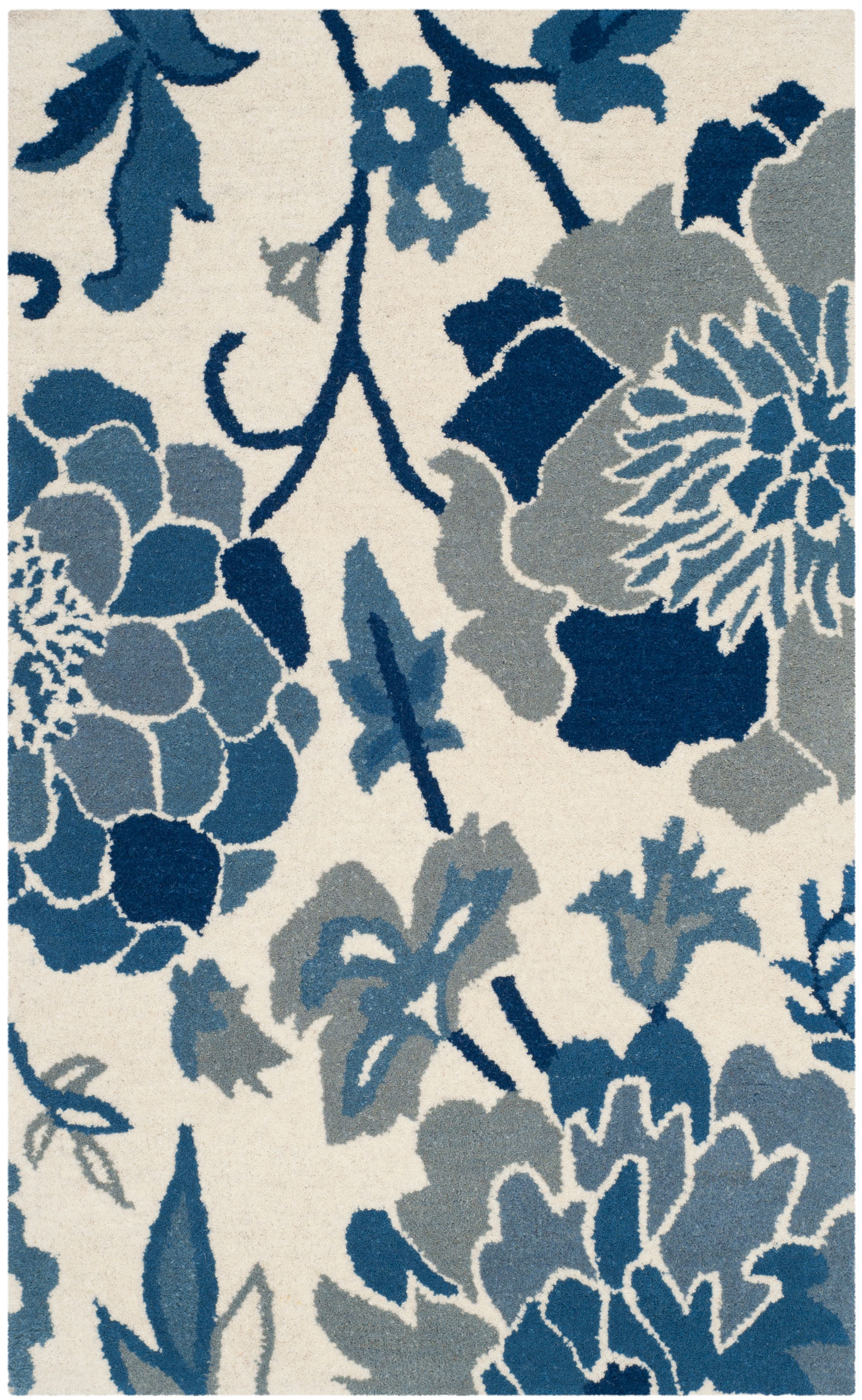 SAFAVIEH Martha Stewart Blue Field Floral Area Rug, Azurite, 2'6" x 4'3 ...