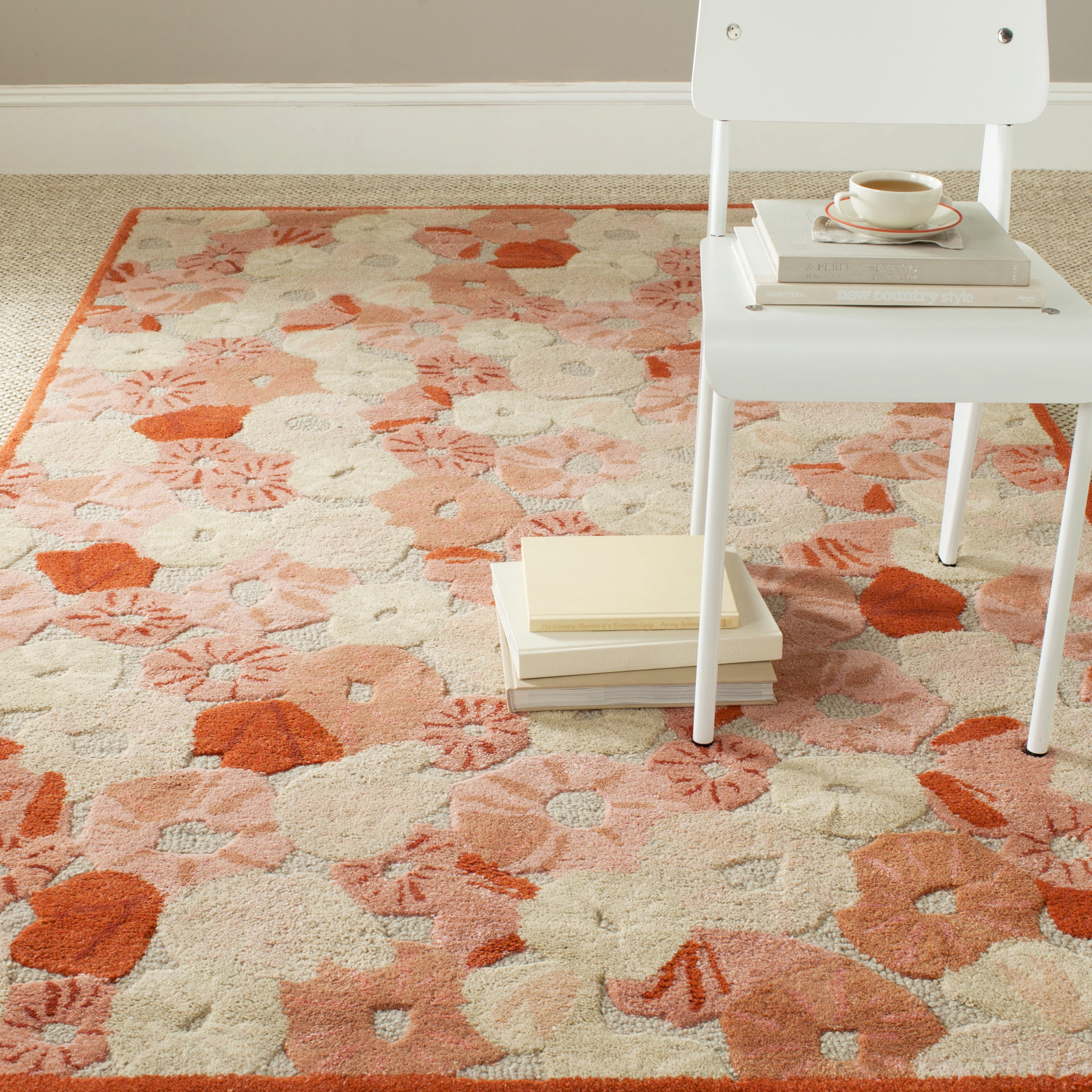 SAFAVIEH Martha Stewart Poppy Field Floral Area Rug, Cayenne Red, 9' x ...