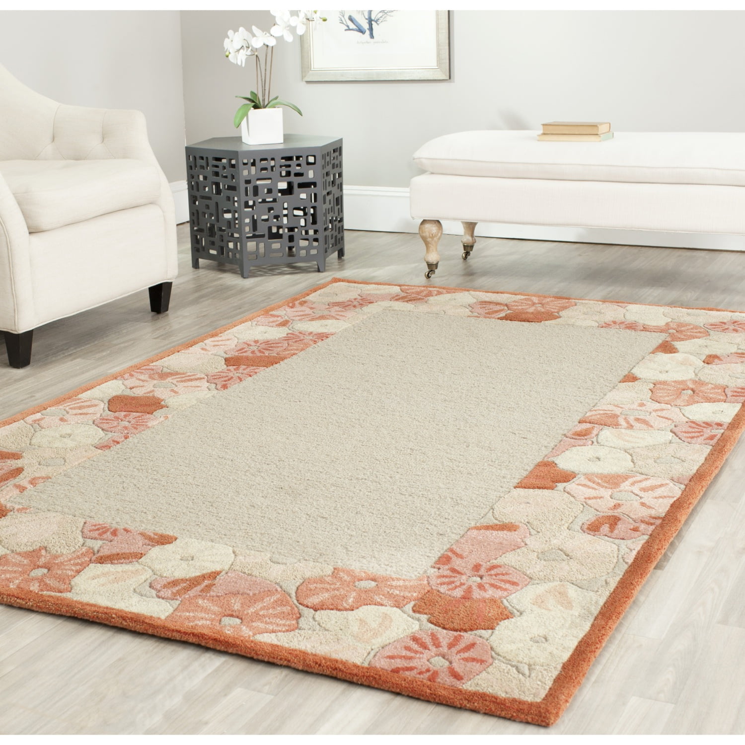 SAFAVIEH Martha Stewart Poppy Floral Border Area Rug, Cayenne Red, 2'6 ...