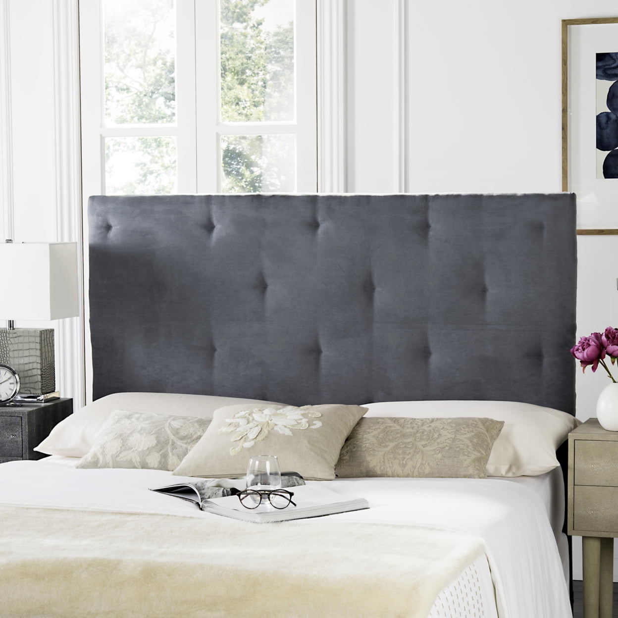SAFAVIEH Martin Tufted Headboard Grey Queen - Walmart.com