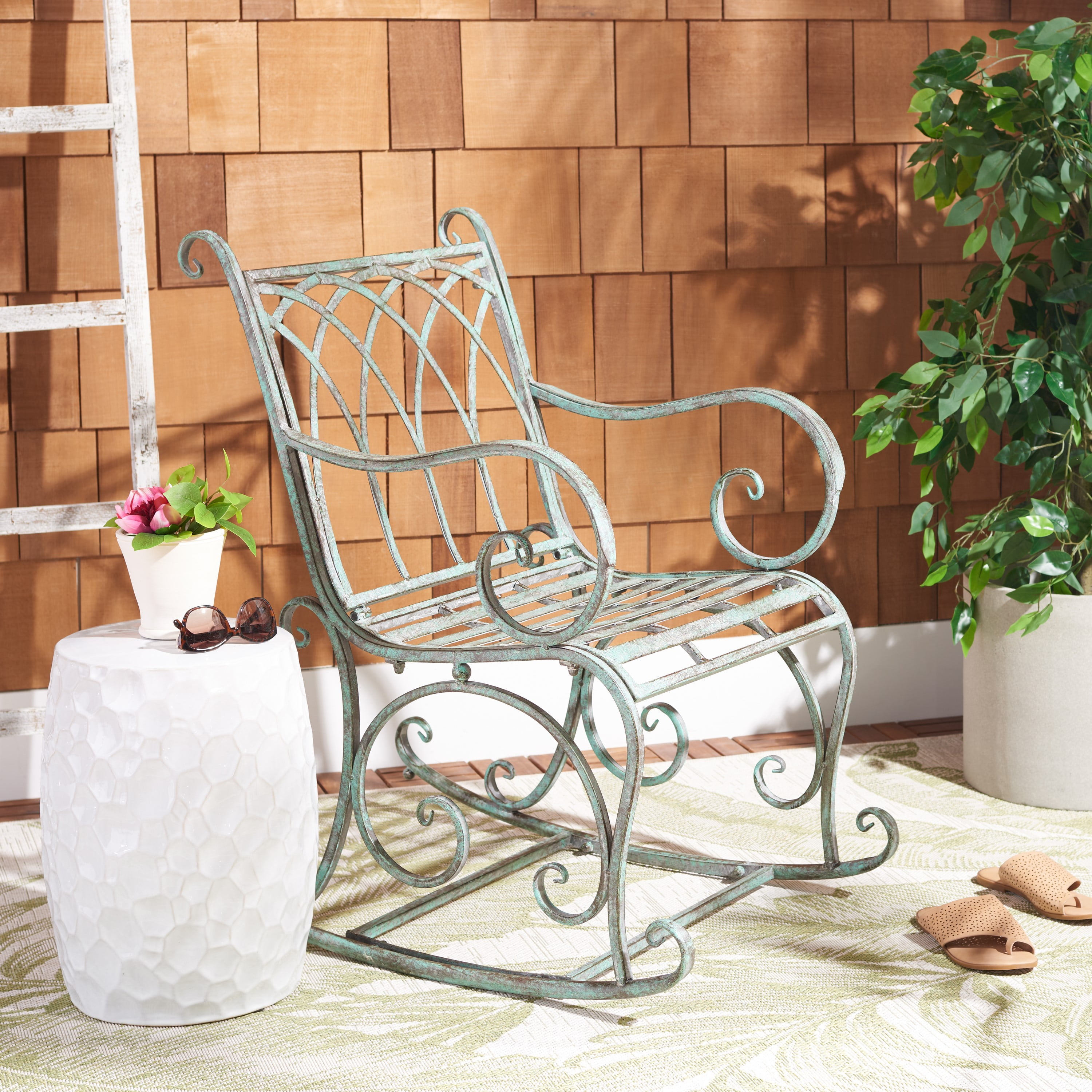 SAFAVIEH Medrano Outdoor Patio Rocking Chair, Antique Green - Walmart.com